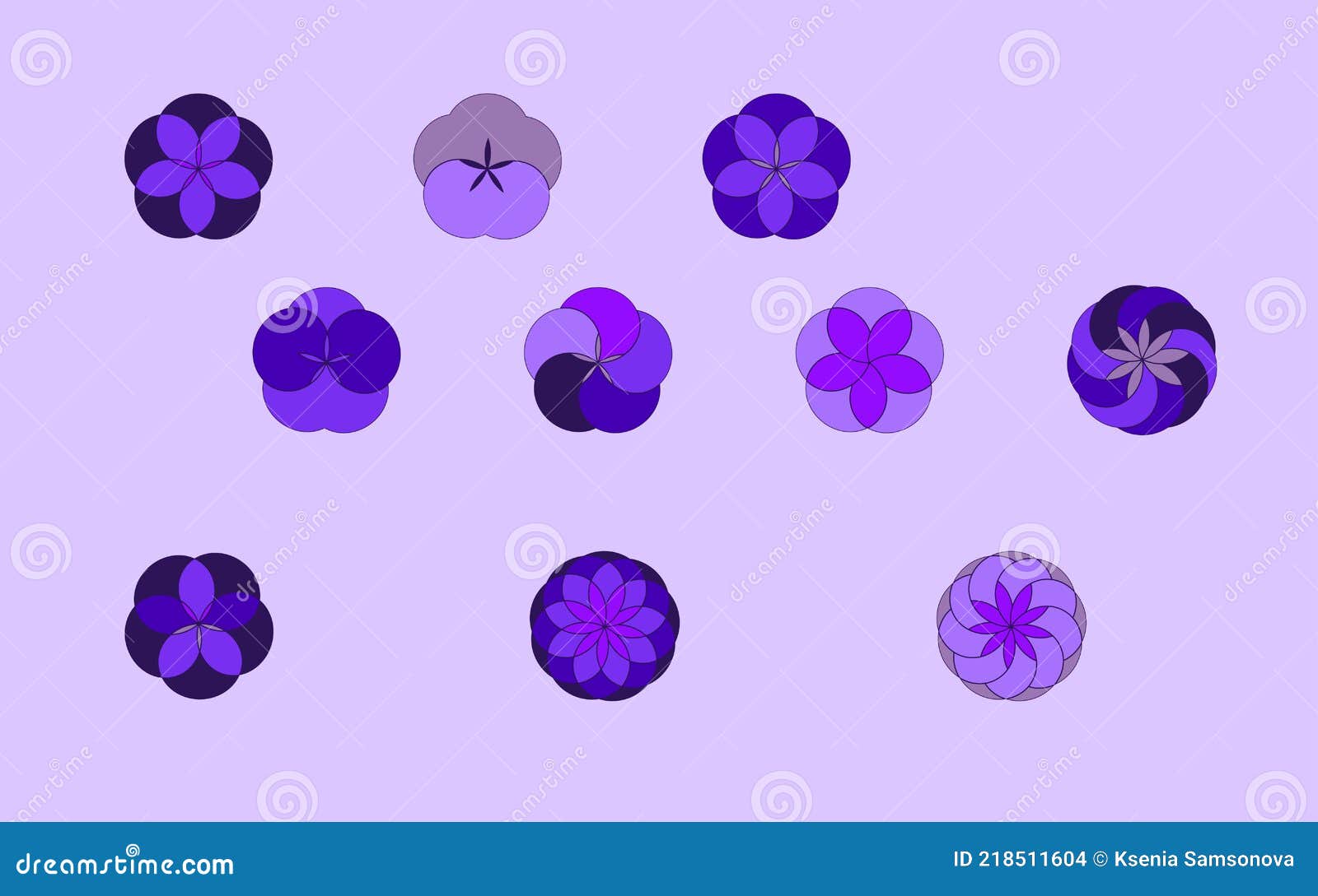 Set of Small Round Purple Flowers Stock Vector - Illustration of nature ...