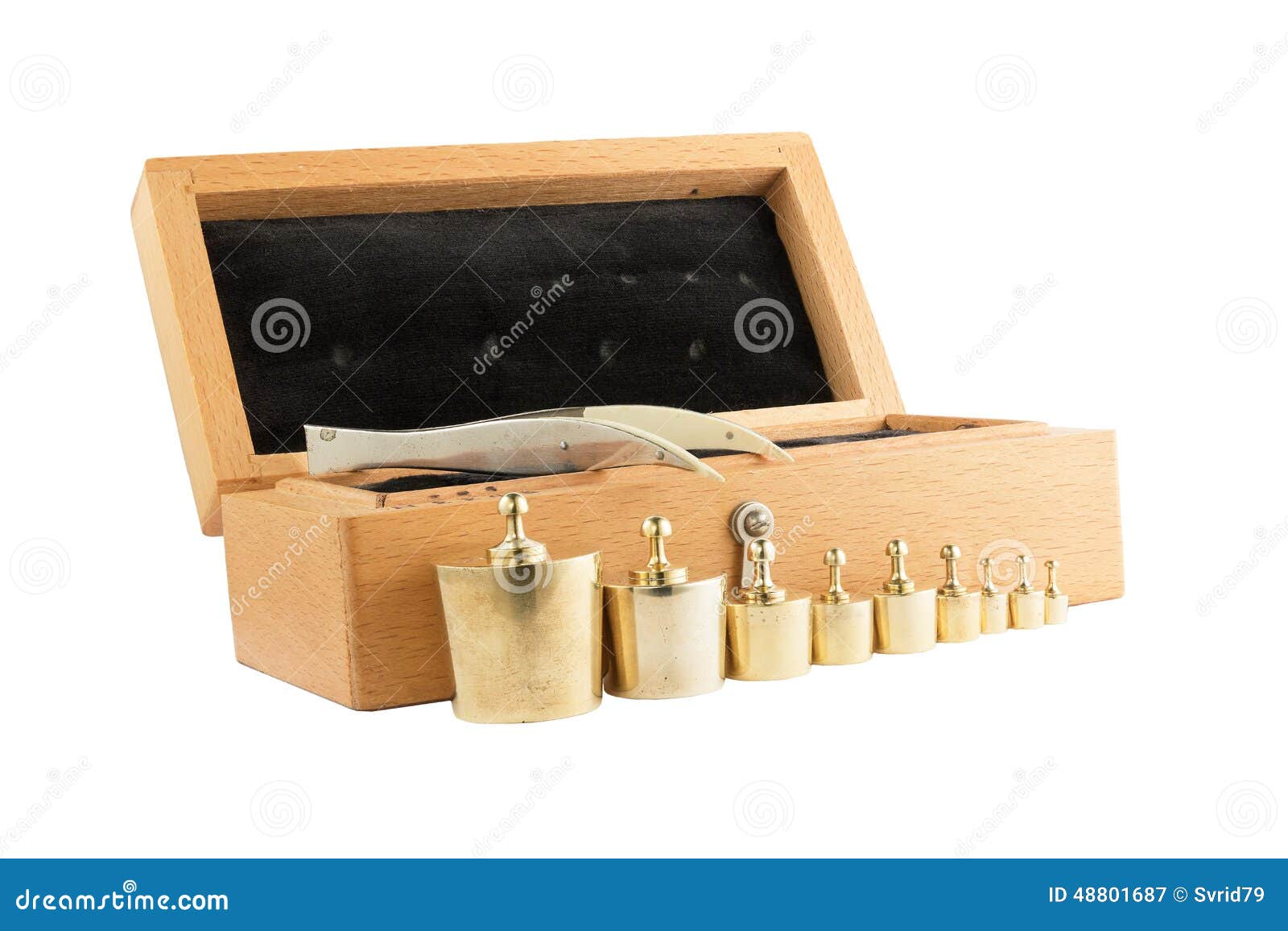 Set of Small Weights for Weighing in a Wooden Box. Stock Image - Image ...