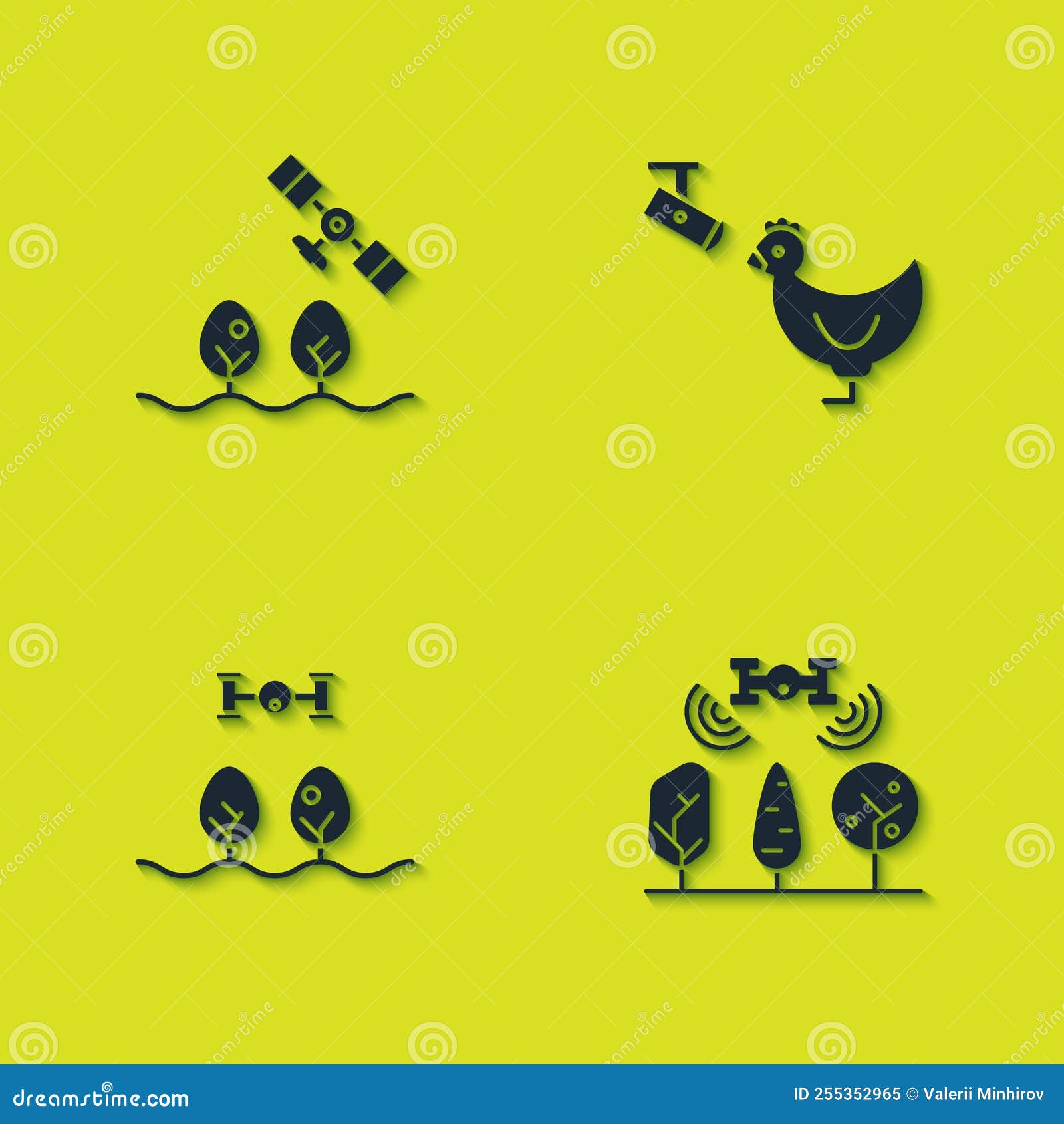 Set Smart Farm with Drone, , and Chicken and Camera Icon. Vector Stock ...