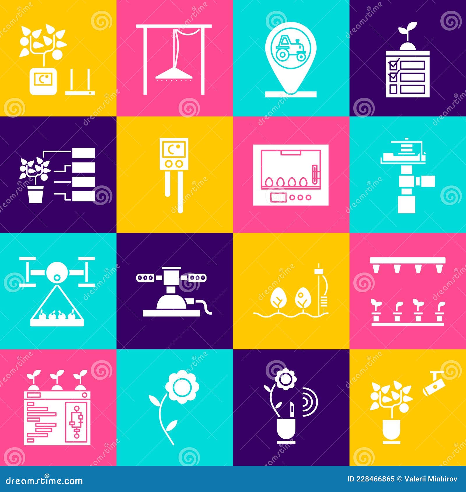 Set Smart Farming Technology, Automatic Irrigation Sprinklers, Tractor ...