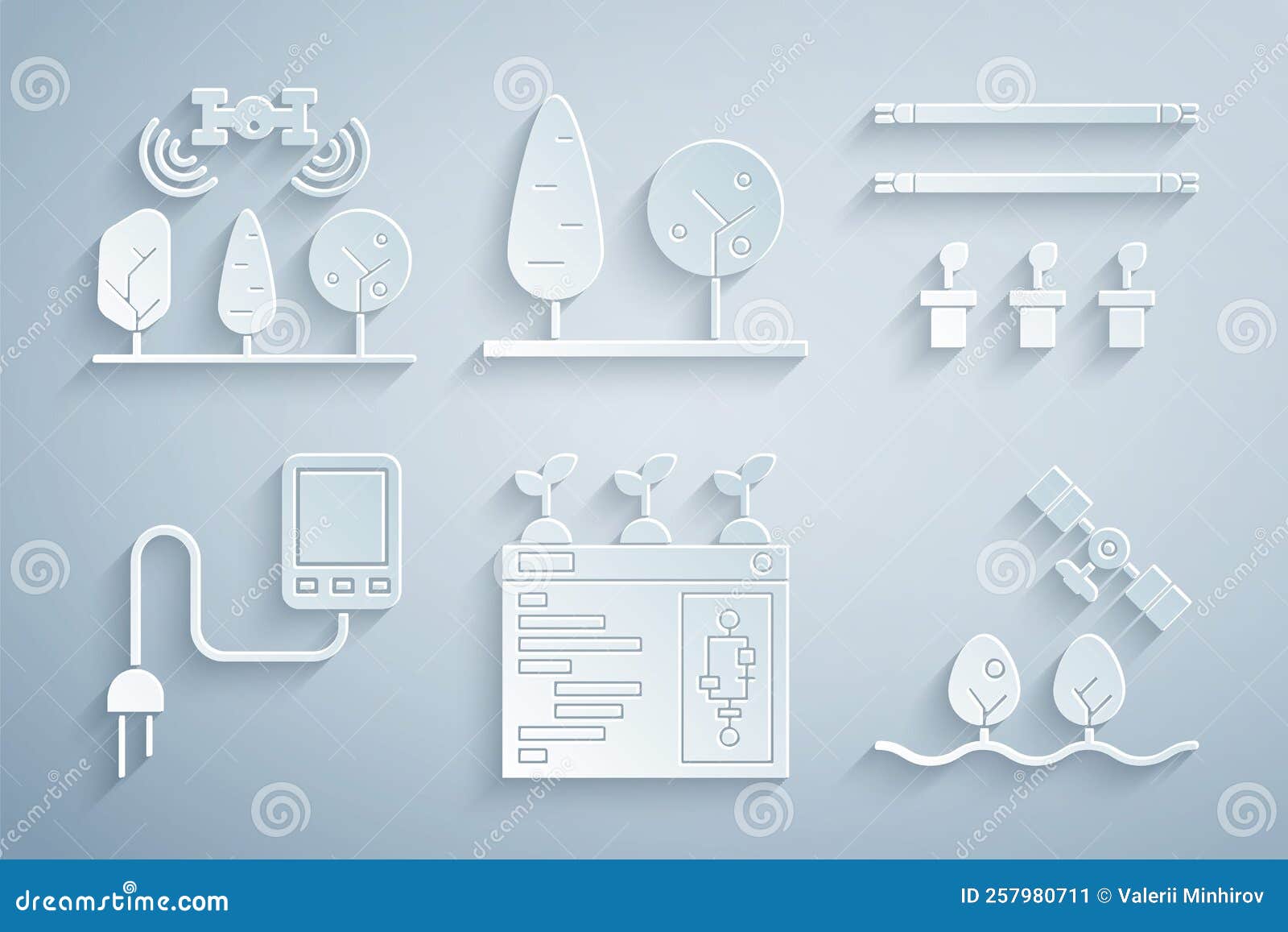Set Smart Farming Technology, with Bulb and Plant, Sensor, Drone, Trees ...
