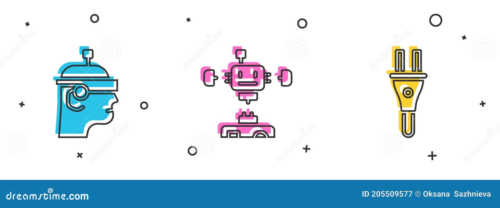 Set Smart Glasses, Disassembled Robot and Electric Plug Icon. Vector ... Set Smart Glasses, Disassembled Robot and Electric Plug Icon. Vector ...