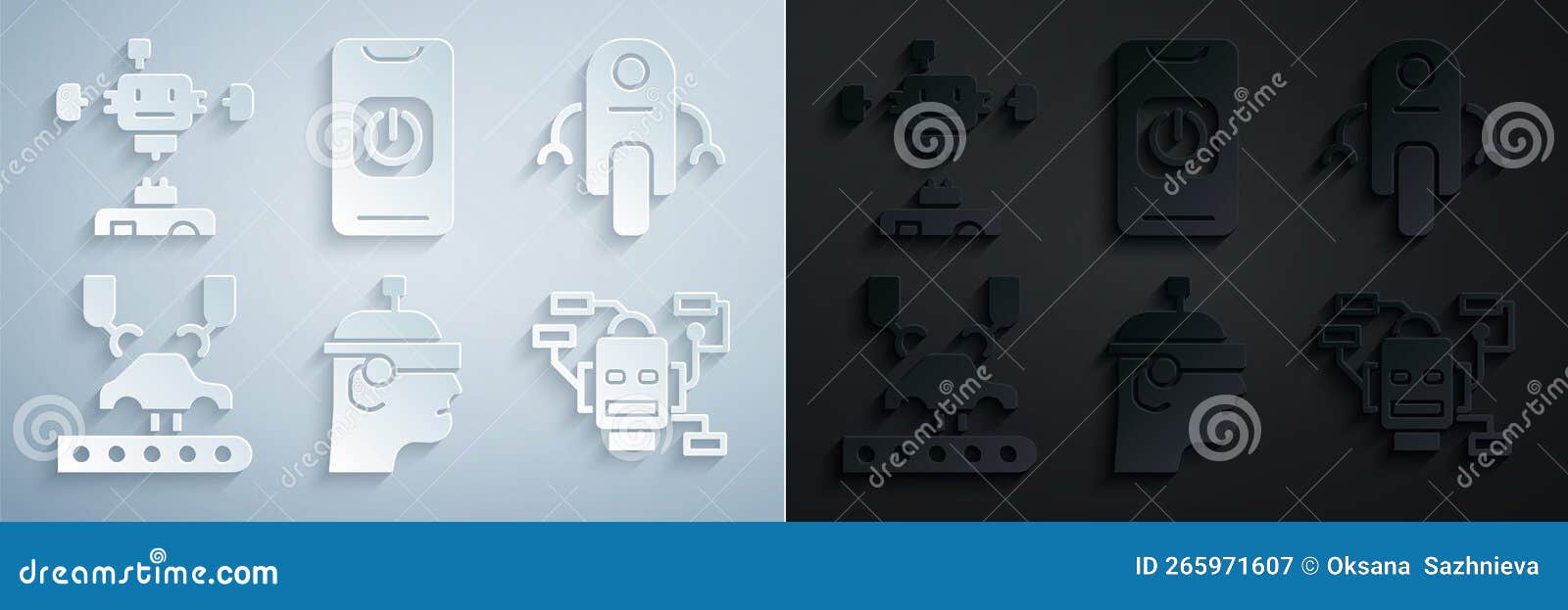 Set Smart Glasses, Robot, Robotic Robot Arm on Factory, Turn Off from ... Set Smart Glasses, Robot, Robotic Robot Arm on Factory, Turn Off from ...