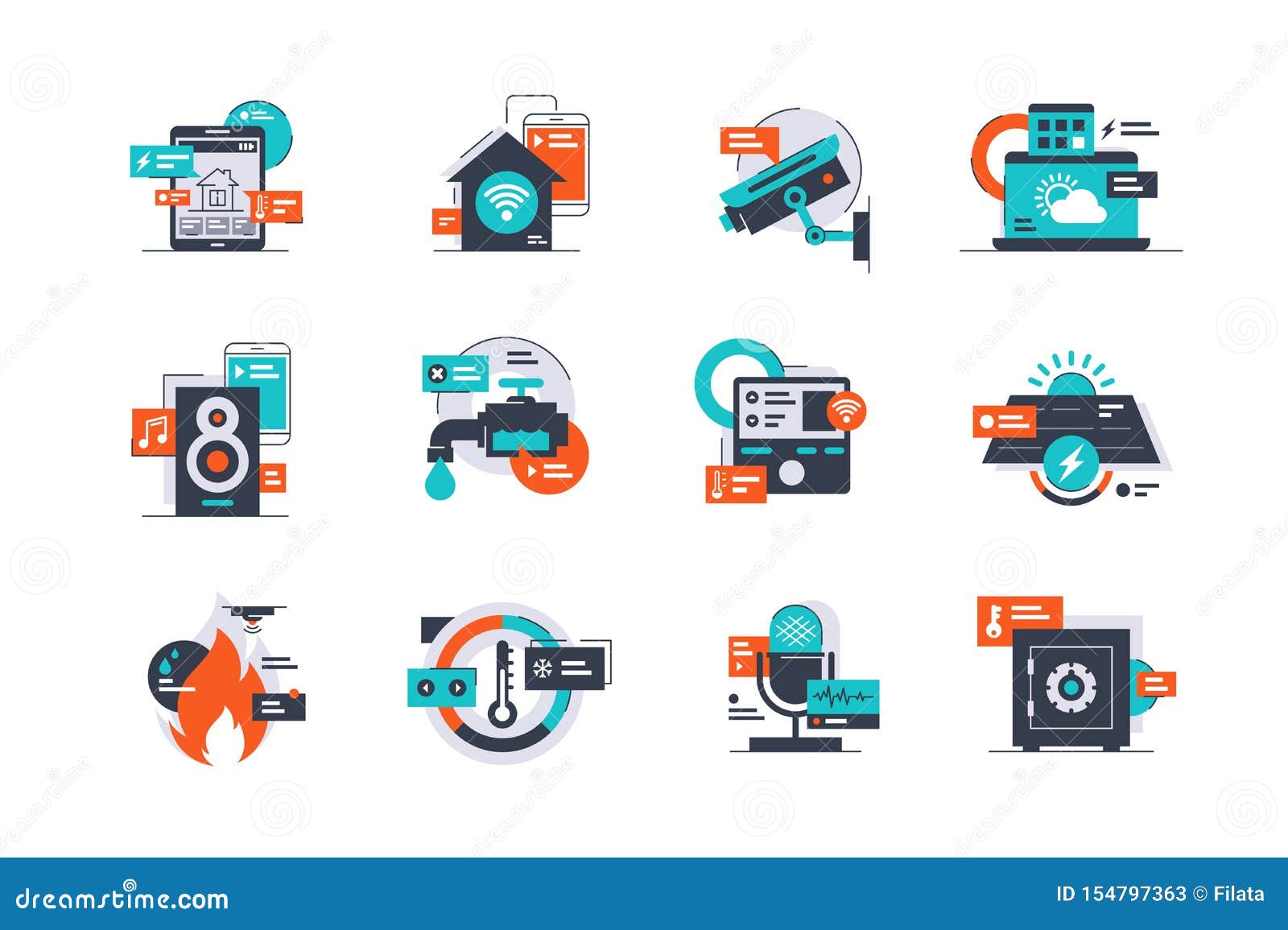 Set Smart Home Icons Using Remote Control System. Stock Vector ...