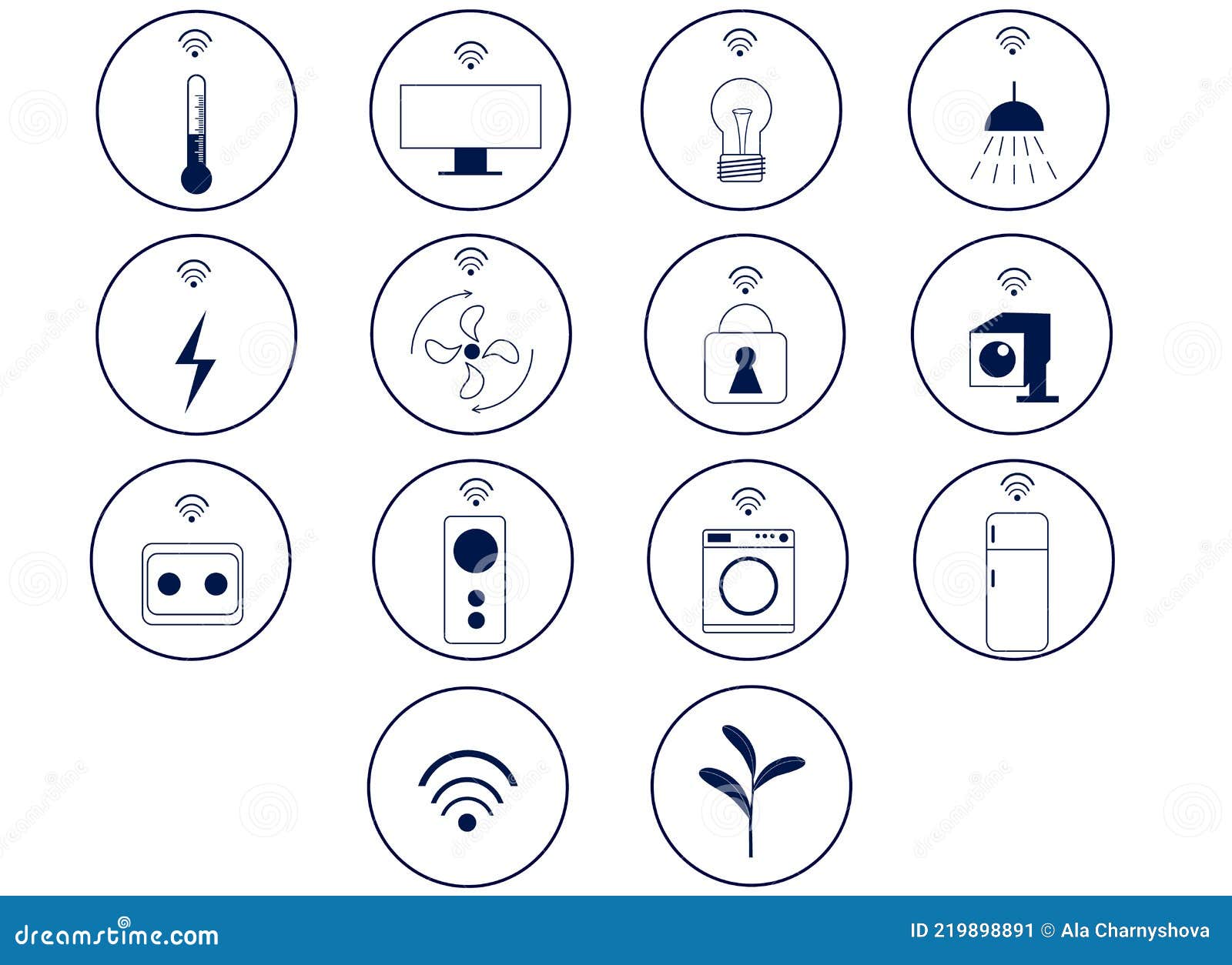 Set of Smart Home Pictograms. Round with the Image of Wi-fi and a Smart ...