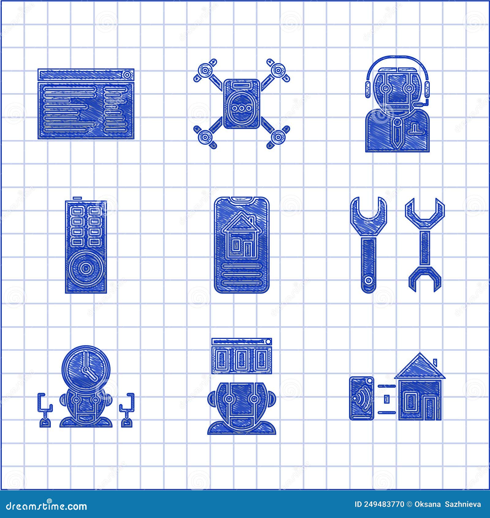 Set Smart Home, Robot, Spanner, and Digital Time Manager, Remote Control, Worker Robot and ...