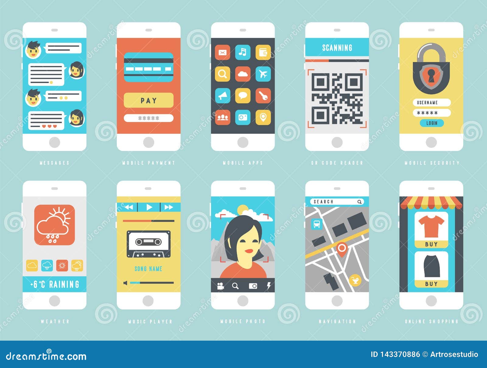 Set of Smart Phones with Different User Interface Elements Stock Vector ...