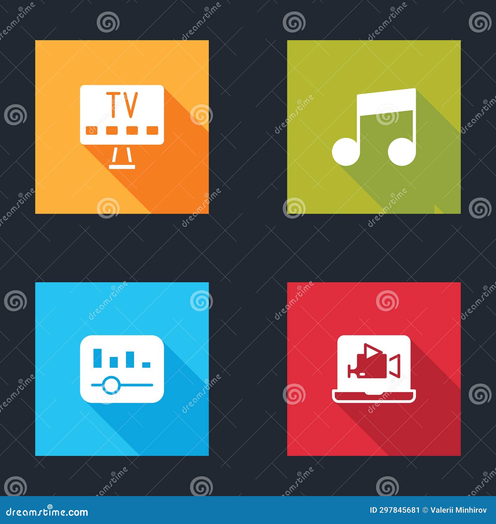 Set Smart Tv, Music Note, Tone, Equalizer and Online Play Video Icon ...