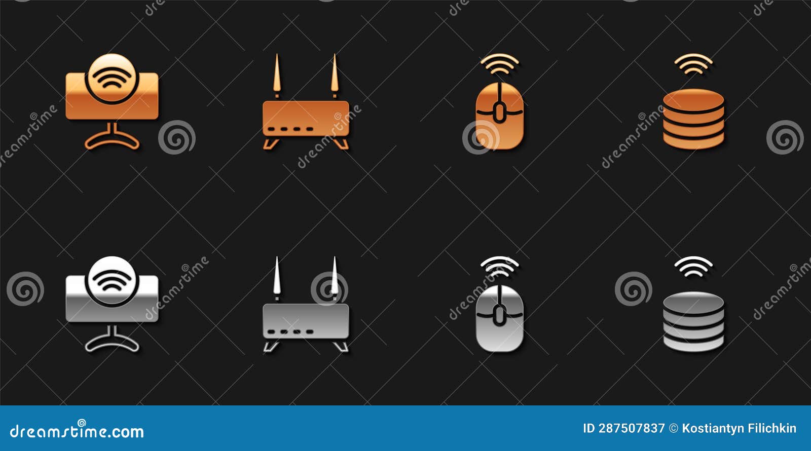 Set Smart Tv System, Router and Wi-fi Signal, Wireless Computer Mouse ...