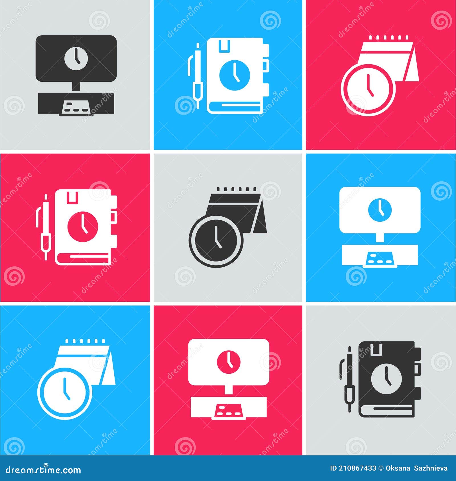 Set Smart Tv Time, daily Paper Notepad and Calendar and Clock Icon ...