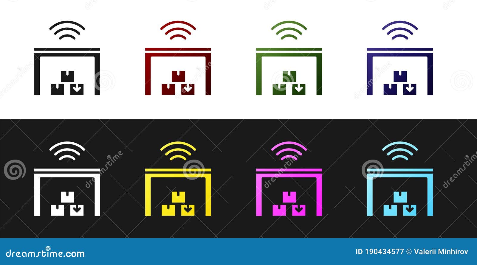Set Smart Warehouse System Icon Isolated on Black and White Background ...