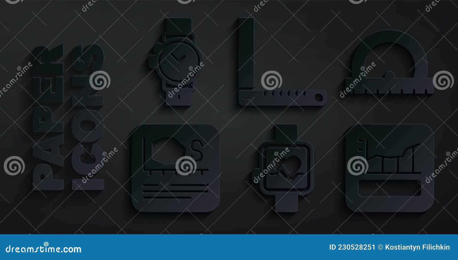Set Smart Watch, Protractor, Area Measurement, Graph, Schedule, Chart ...