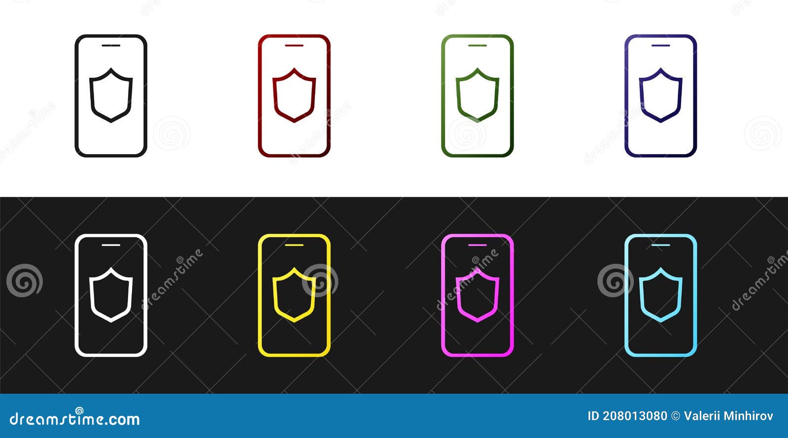 Set Smartphone, Mobile Phone with Security Shield Icon Isolated on ...