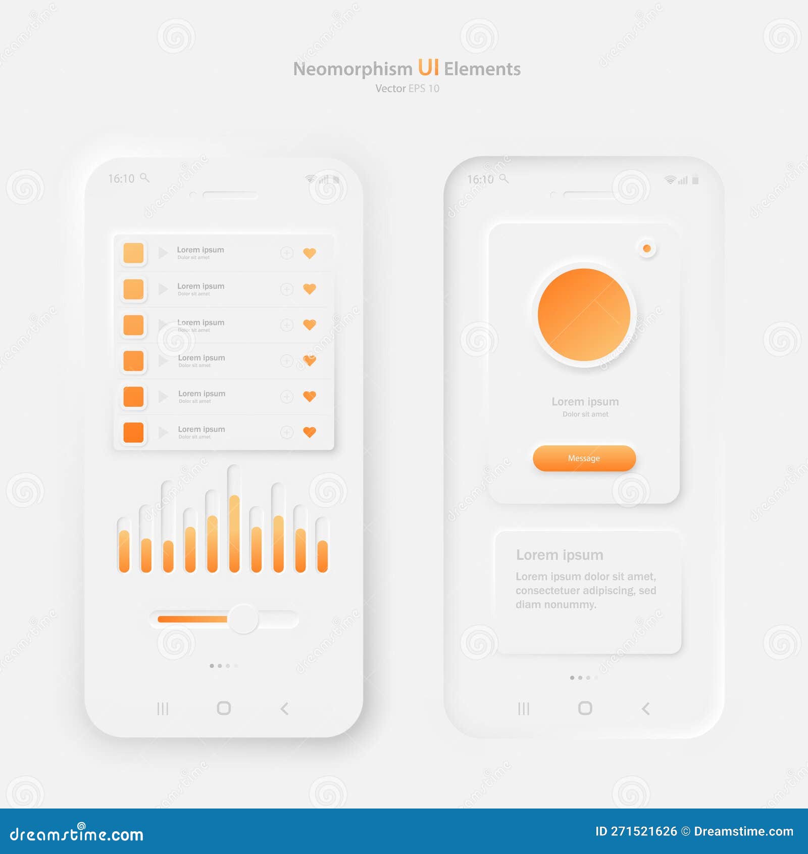 A Set of Smartphone Screens in the Style of Neumorphism on a White ...