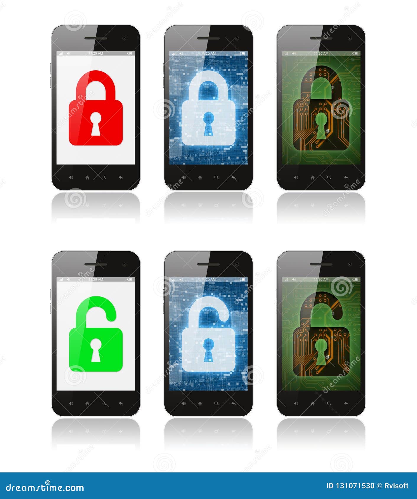 Set of Smartphones with Interface Designs Showing Cyber Security Stock ...
