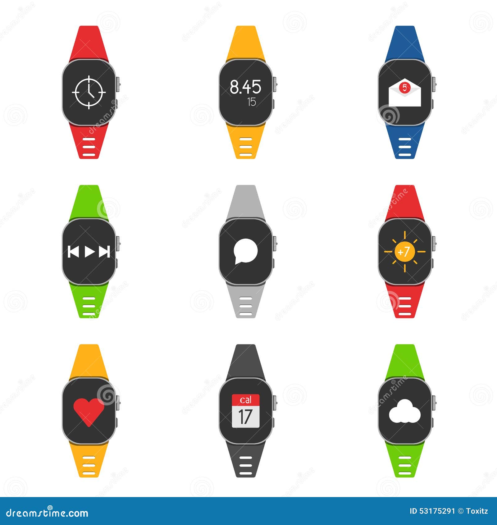 Set of Smartwatch with Different Images on Them, As Well As Diff Stock ...