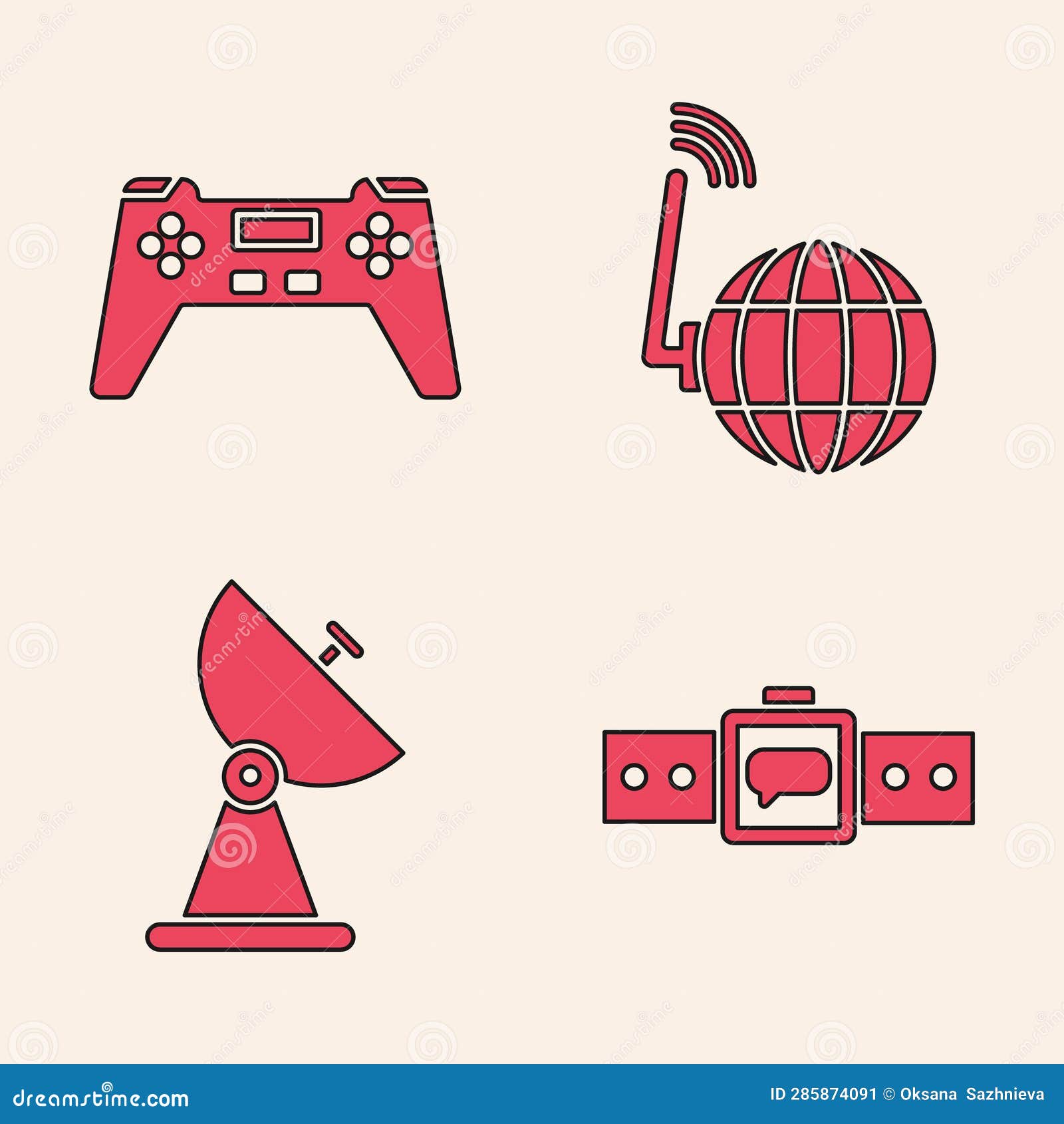 Set Smartwatch, Gamepad, Social Network and Radar Icon. Vector Stock ... Set Smartwatch, Gamepad, Social Network and Radar Icon. Vector Stock ...