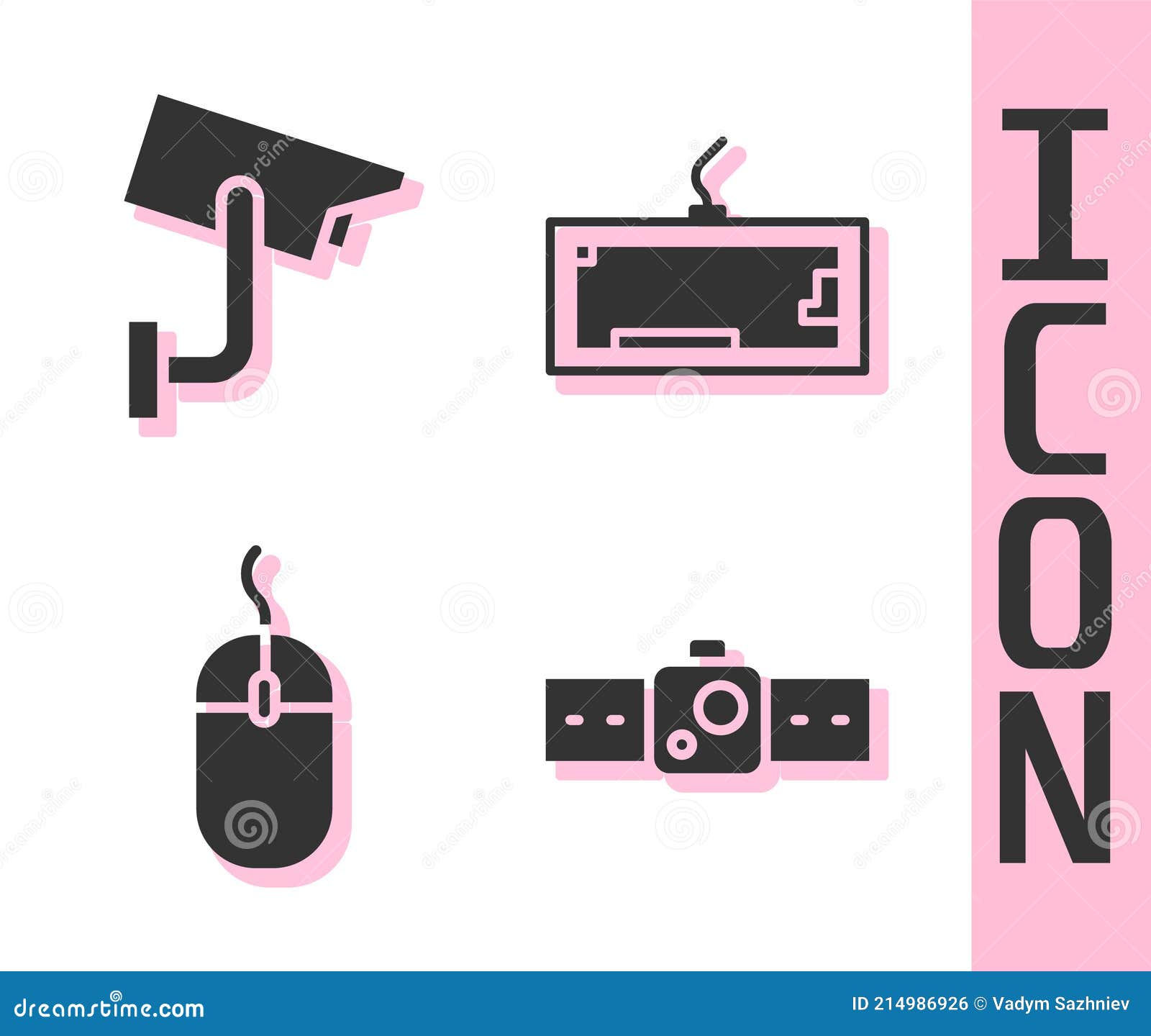 Set Smartwatch, Security Camera, Computer Mouse and Keyboard Icon ...