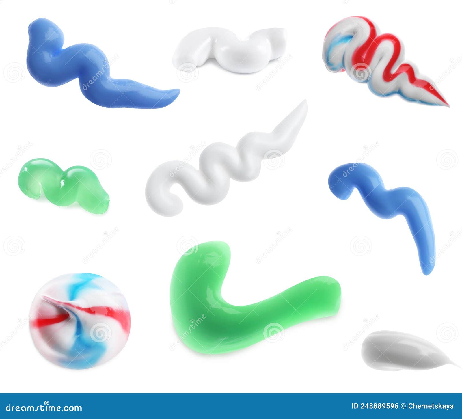 Set with Smears of Toothpaste on White Background Stock Photo - Image ...