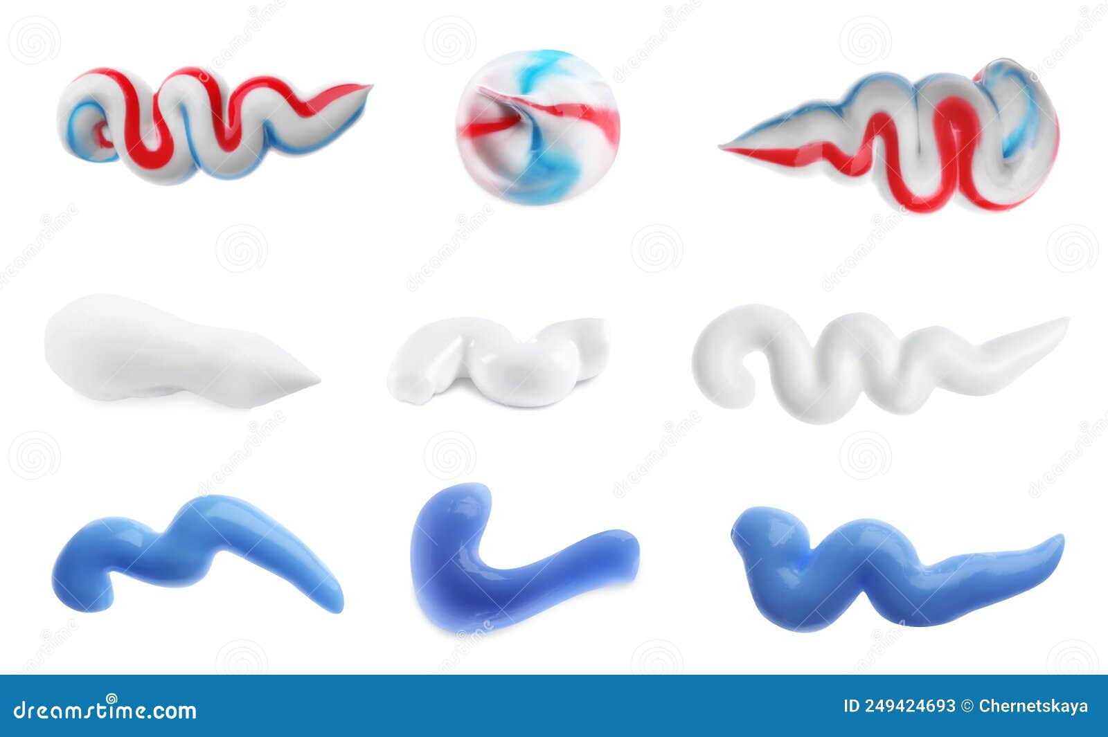 Set with Smears of Toothpaste on White Background Stock Image - Image ...