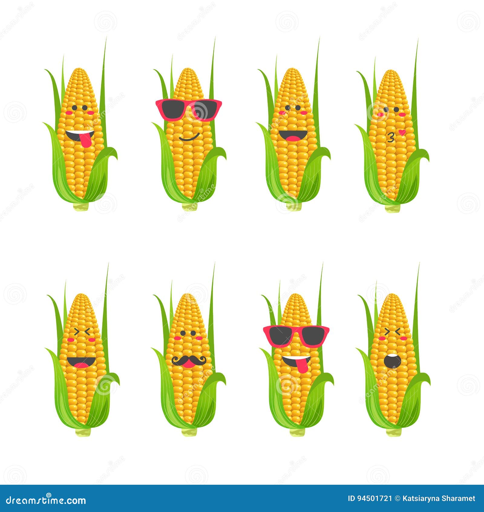 Set Smile Emoticon Face in Corn. Stock Vector - Illustration of ...