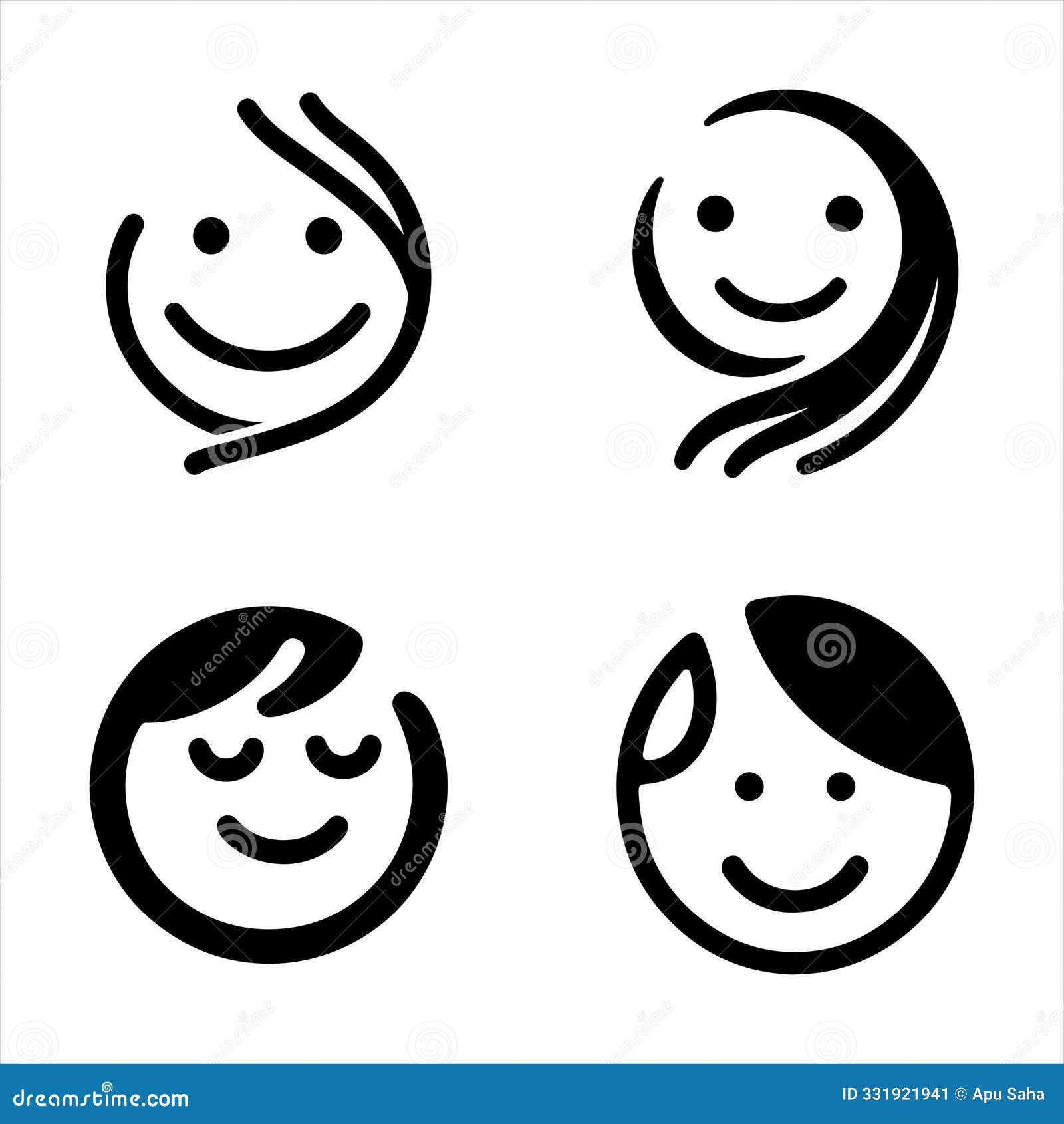 Set of Smile Face Silhouette Vector, Minimalist Smiling Face Outline ...