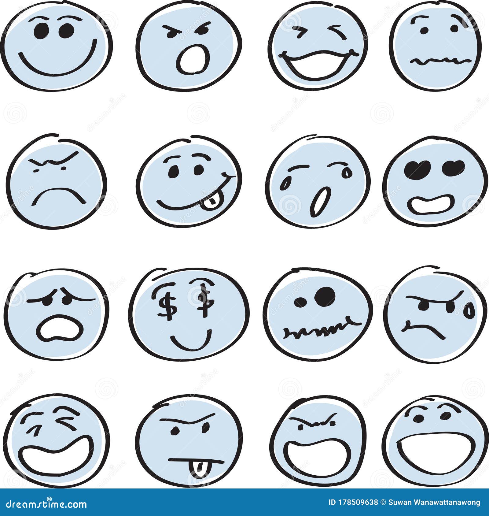 Set of Smile Isolated on White Background with Hand Drawn Style ...