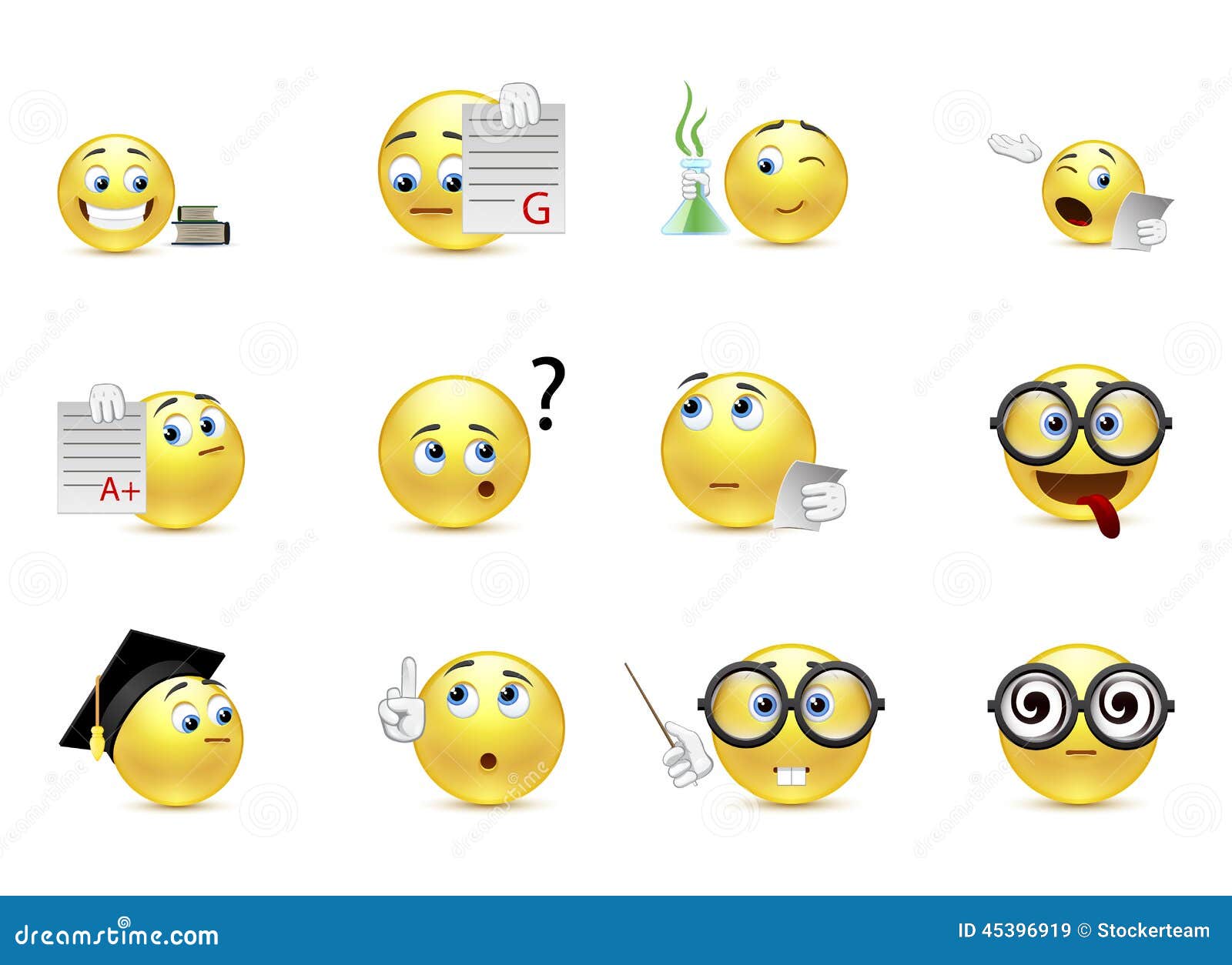 Set of smiles student stock illustration. Illustration of happy - 45396919