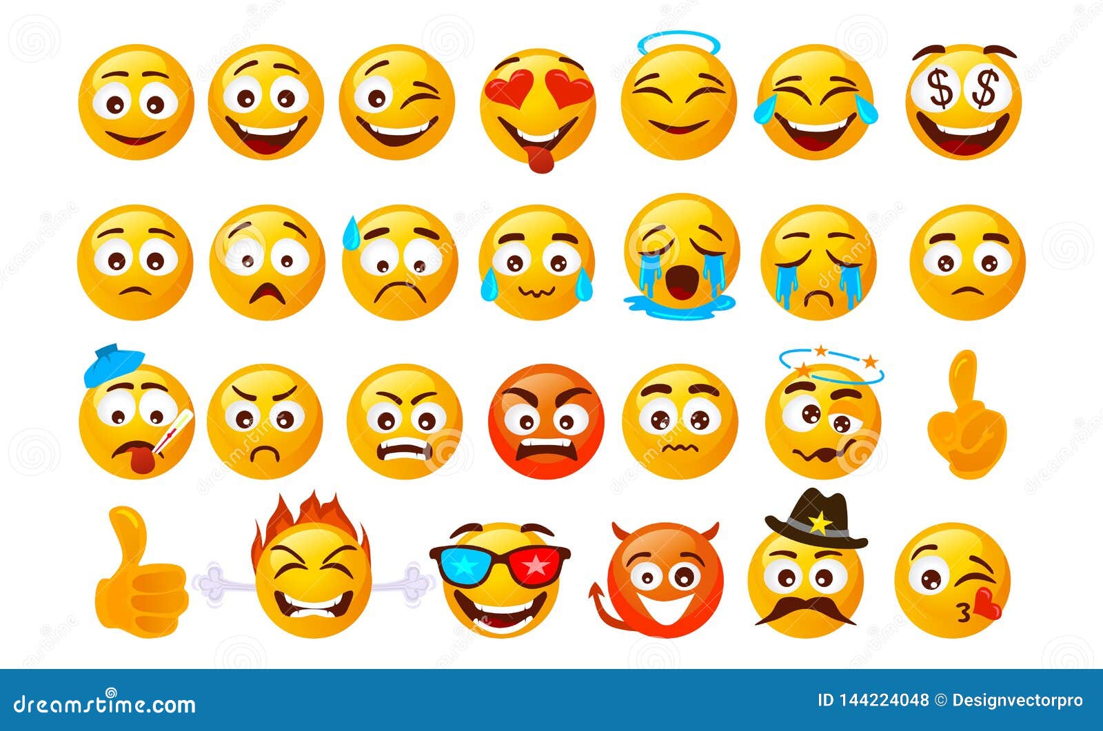 Set of Smiley Emoticons. Vector Faces with Different Emotions Isolated ... Set of Smiley Emoticons. Vector Faces with Different Emotions Isolated ...