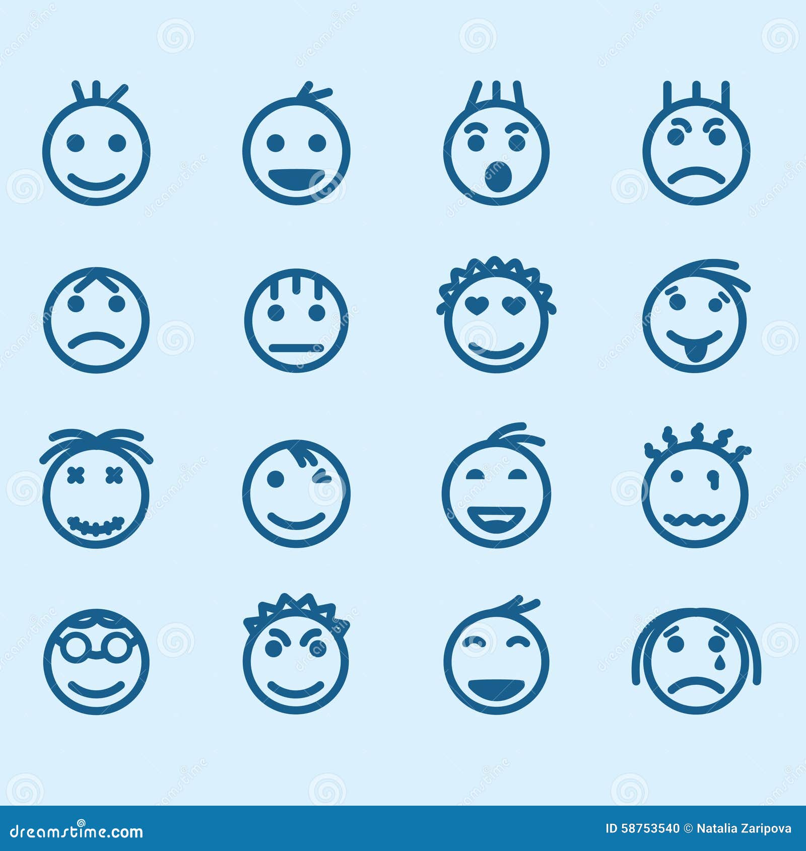 Set of Smiley Icons with Different Emotions Stock Vector - Illustration ...