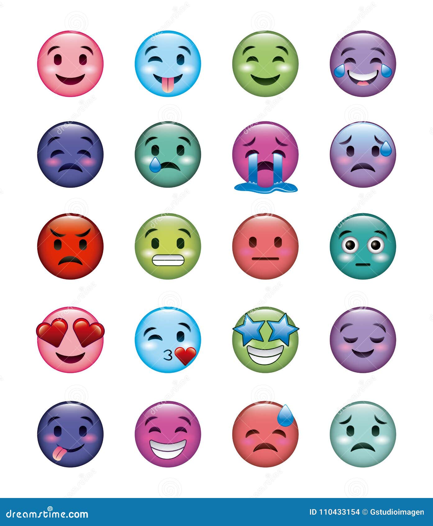 Set of Smiley Icons with Different Face Expression Stock Vector ...