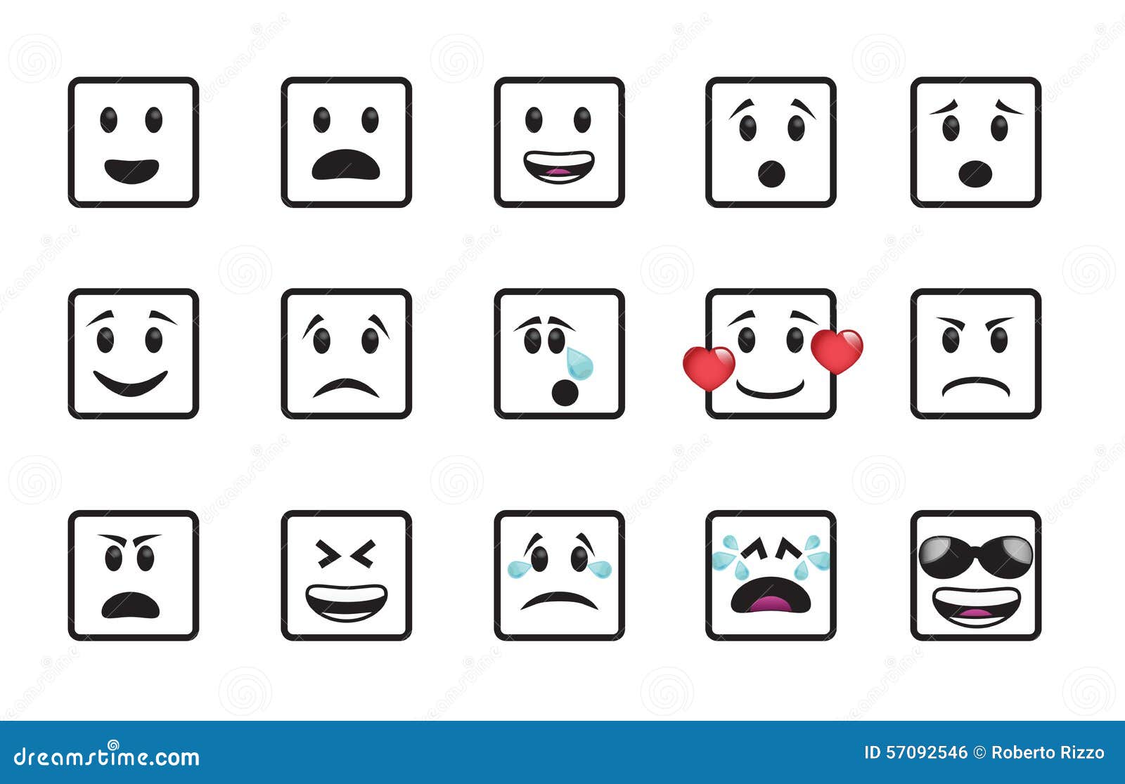 Set of smiley square icons stock illustration. Illustration of black ...