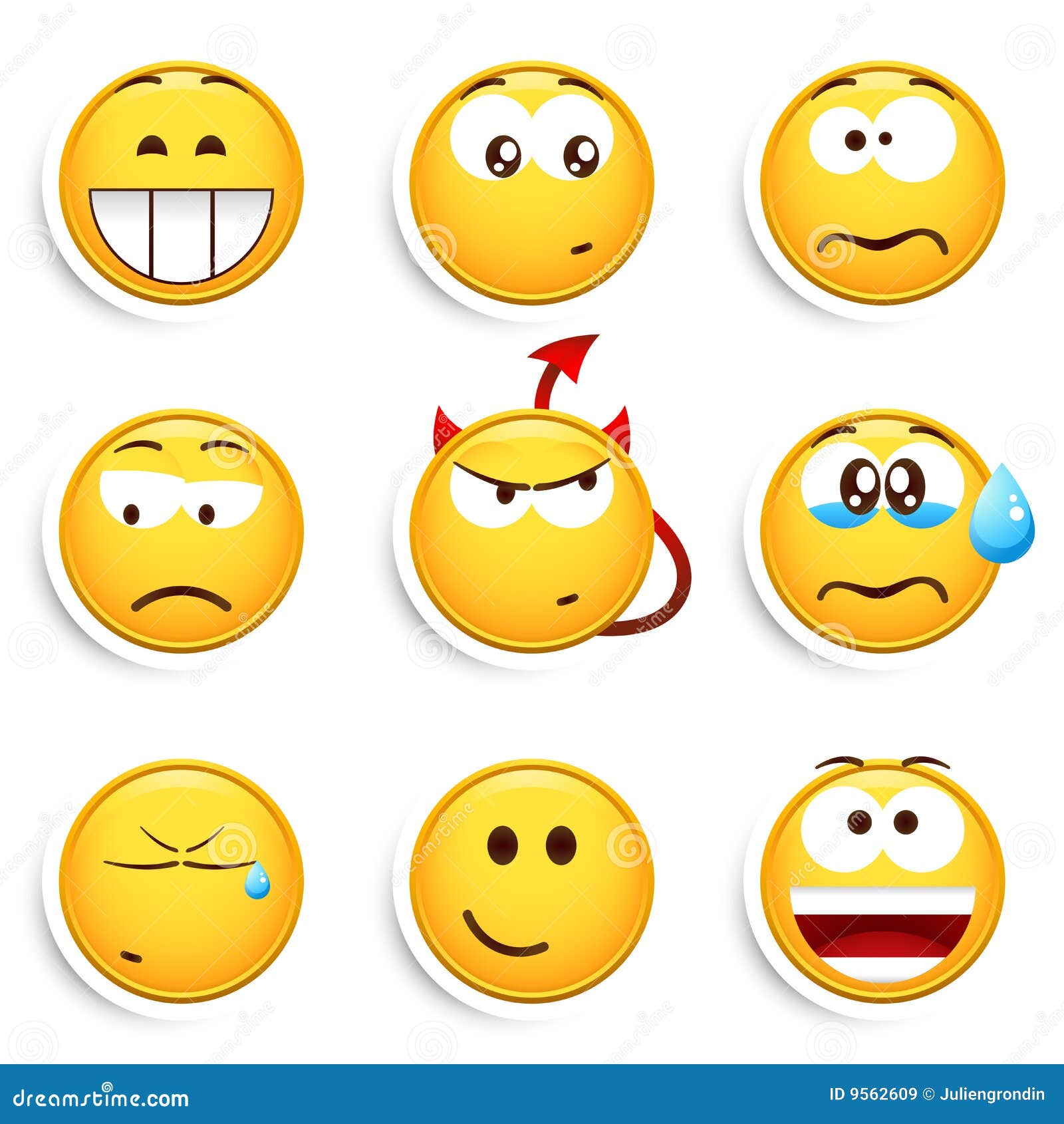 Set of smileys stock vector. Illustration of crying, path - 9562609
