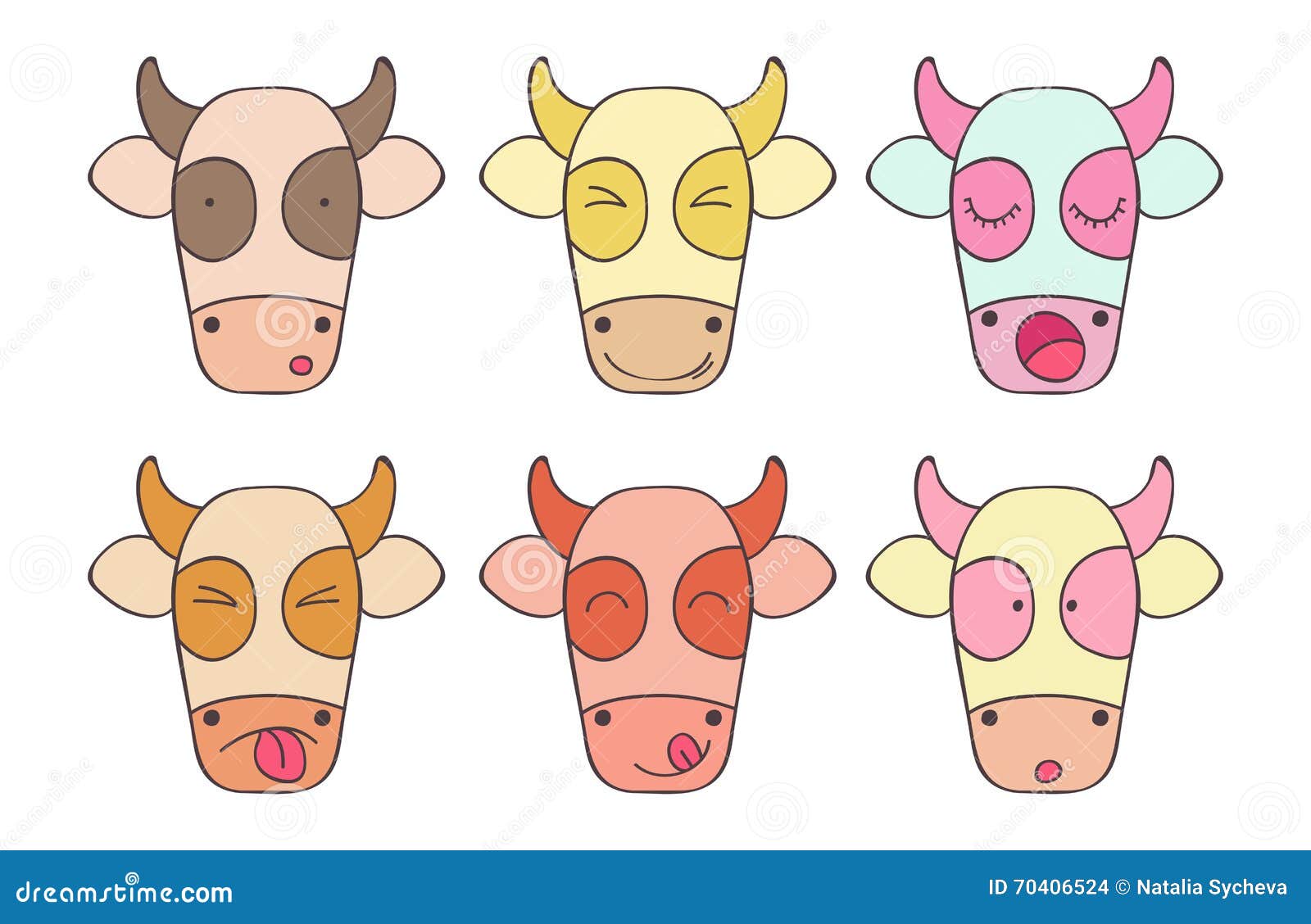 Set smileys cow stock vector. Illustration of decorative - 70406524