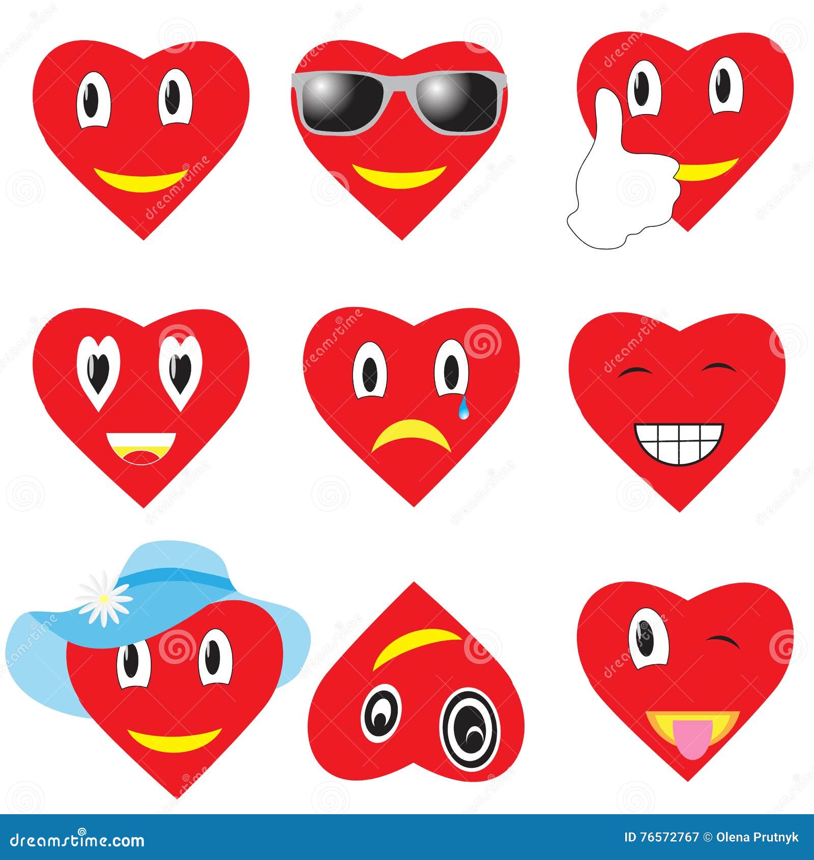 Smileys Of Hearts With Wings In The Style Of Kawaii. Vector ...