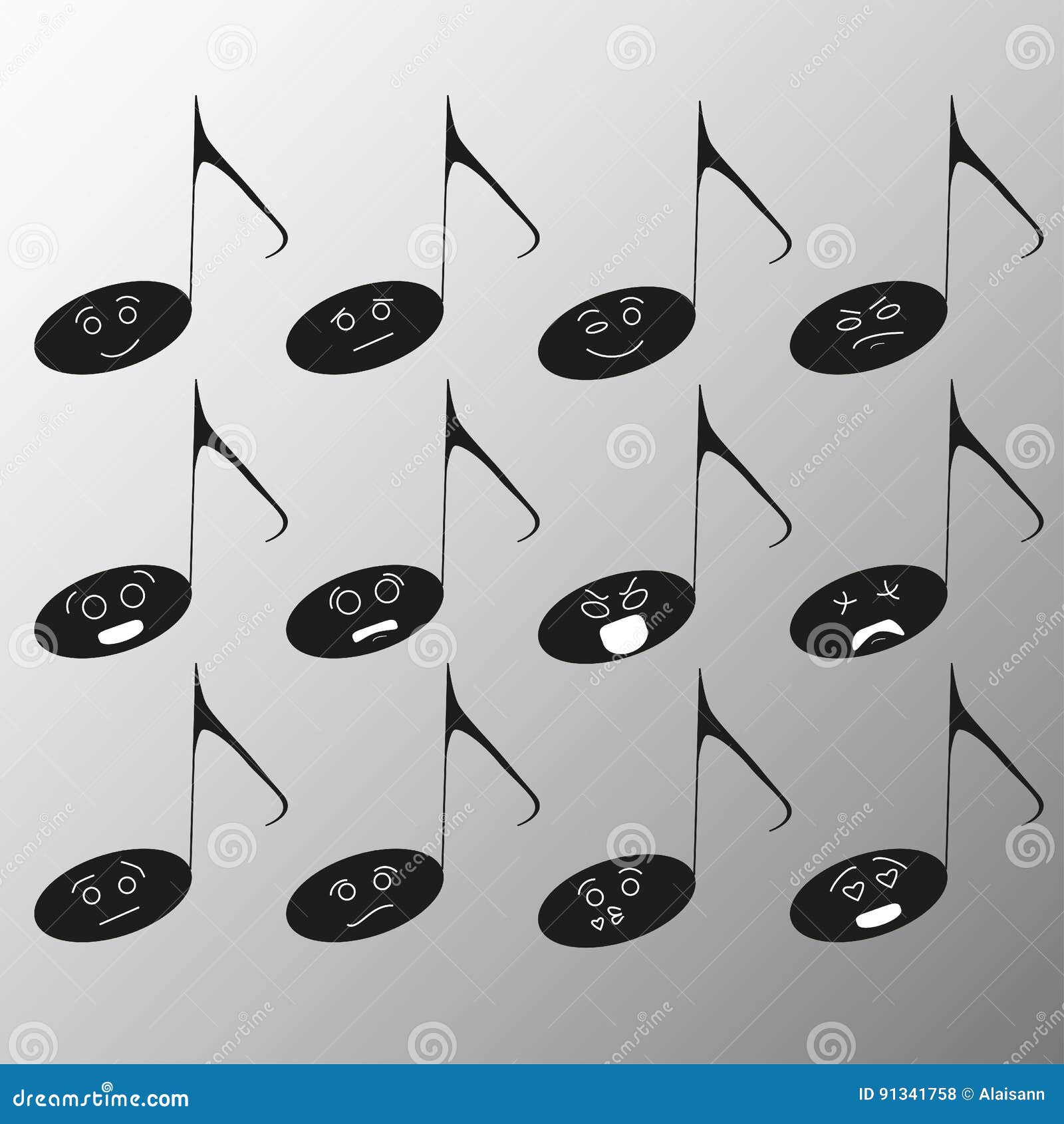 The Set of Smilies or Icons in the Form of Notes Stock Vector ...