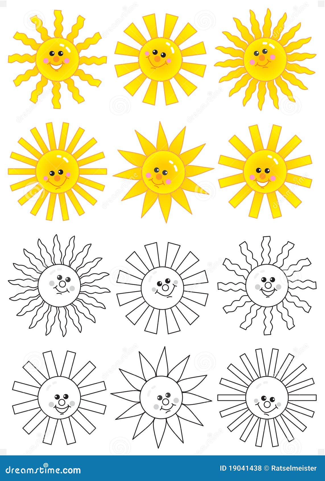 Set of Smiling Cartoon Suns Stock Vector - Illustration of collections ...