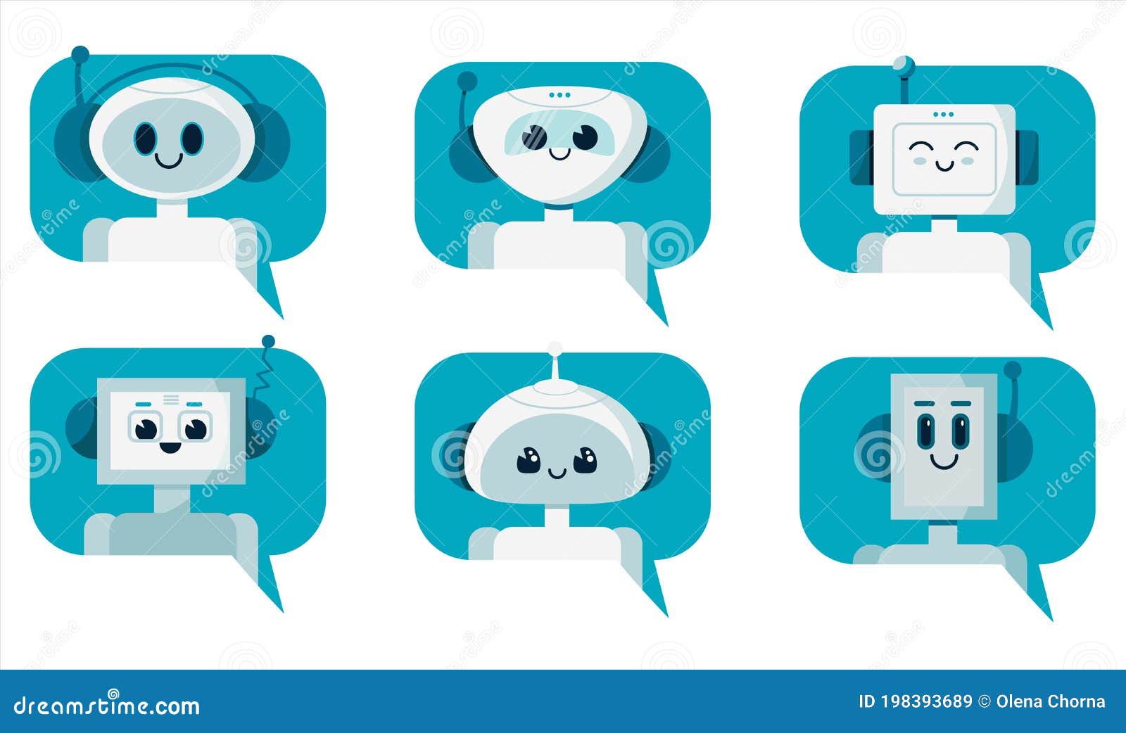 Flat Bots And Robots. Robotic Bot Mascot, Humanoid Robot And Cute ...