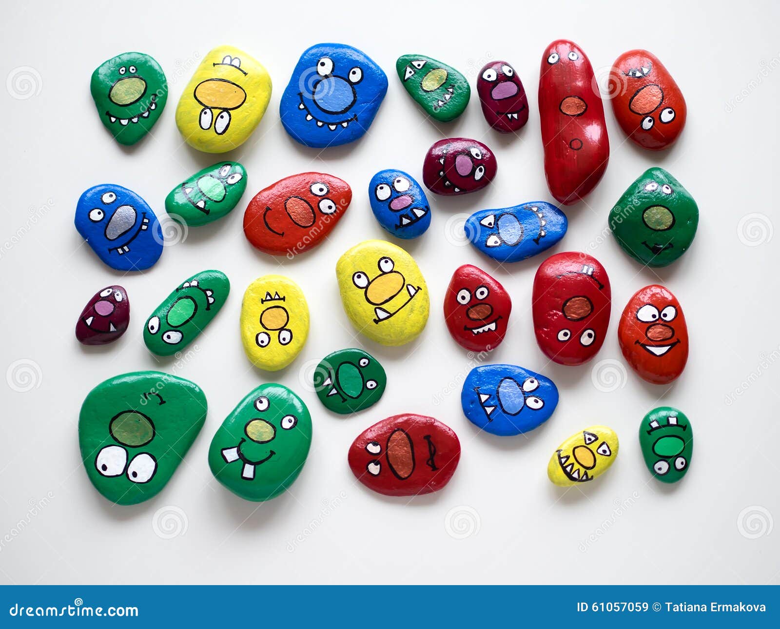 Set of Smiling Faces of Monsters. Funny Painted Acrylic Pebbles Stock ...