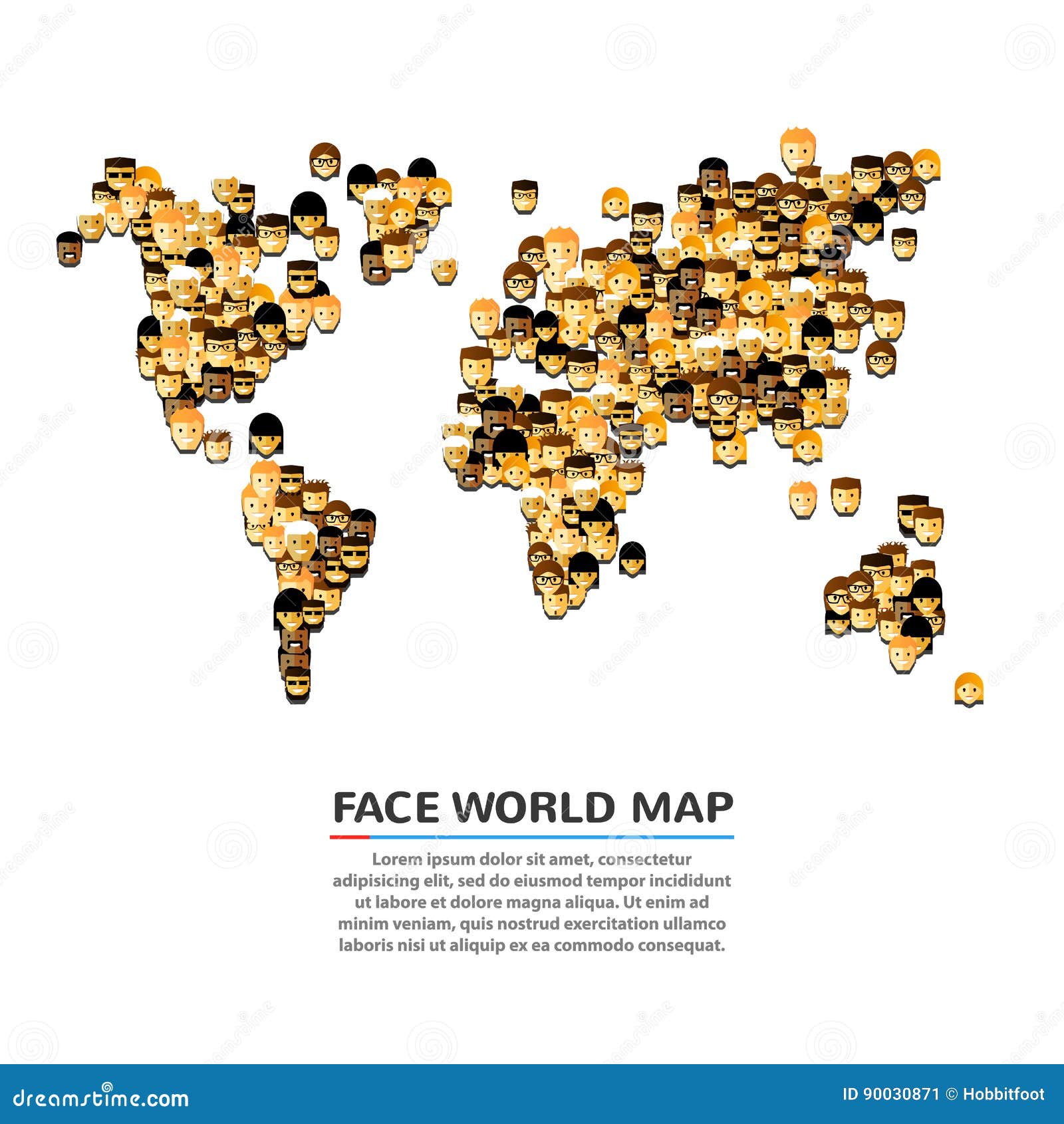 A Set of Smiling Faces Shaped As a Map. Vector Illustration Stock ...