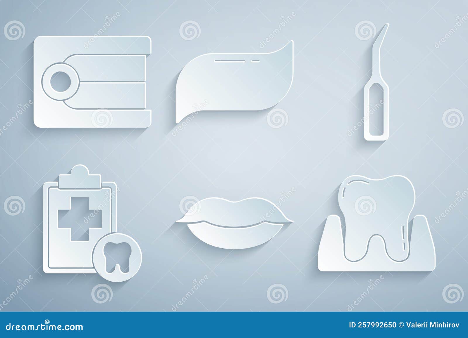 Set Smiling Lips, Dental Explorer Scaler, Card, Tooth, Toothpaste and ...