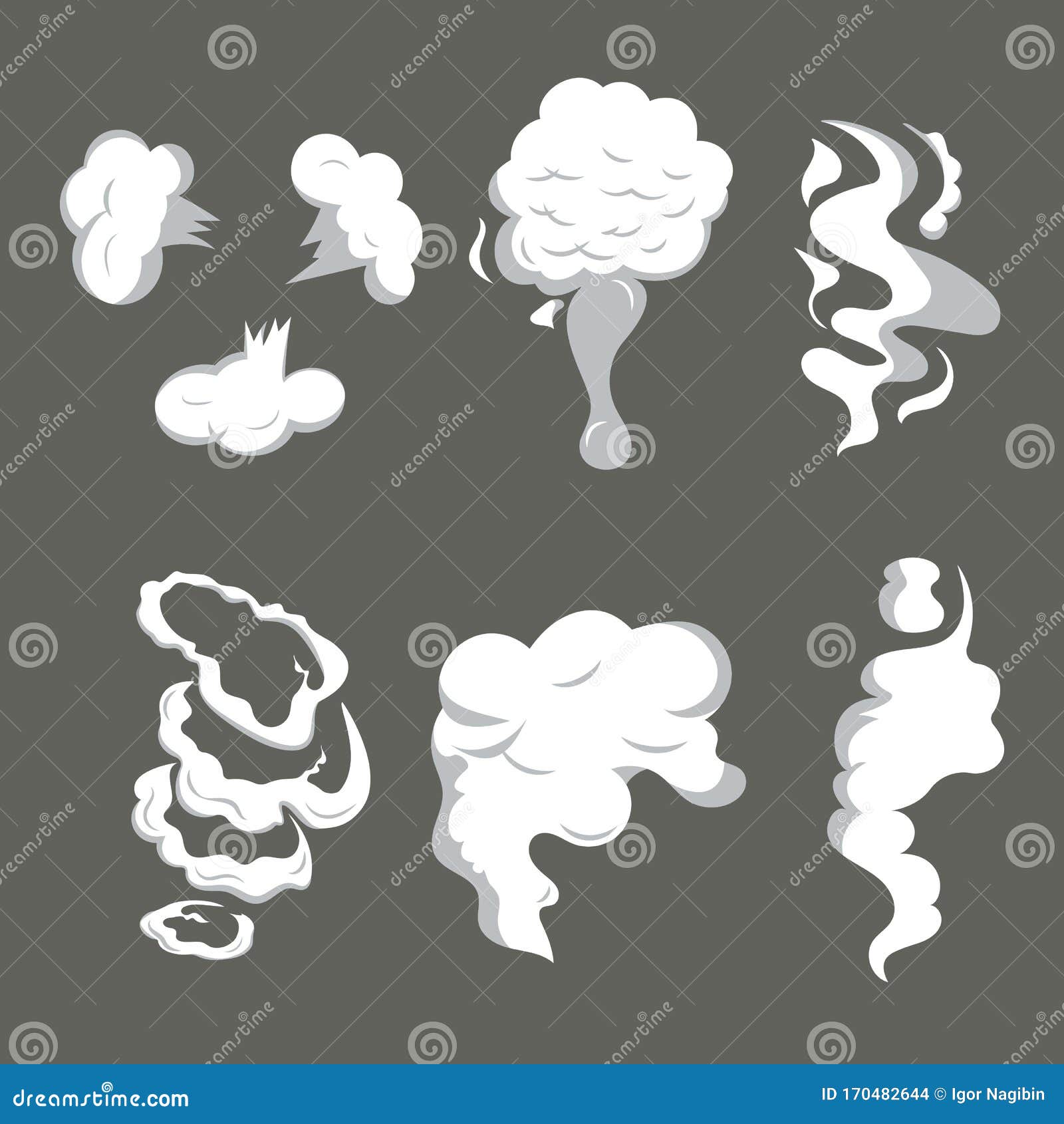 Set of Smoke, Smog in Cartoon Style. Explosive Cloud Stock Illustration ...