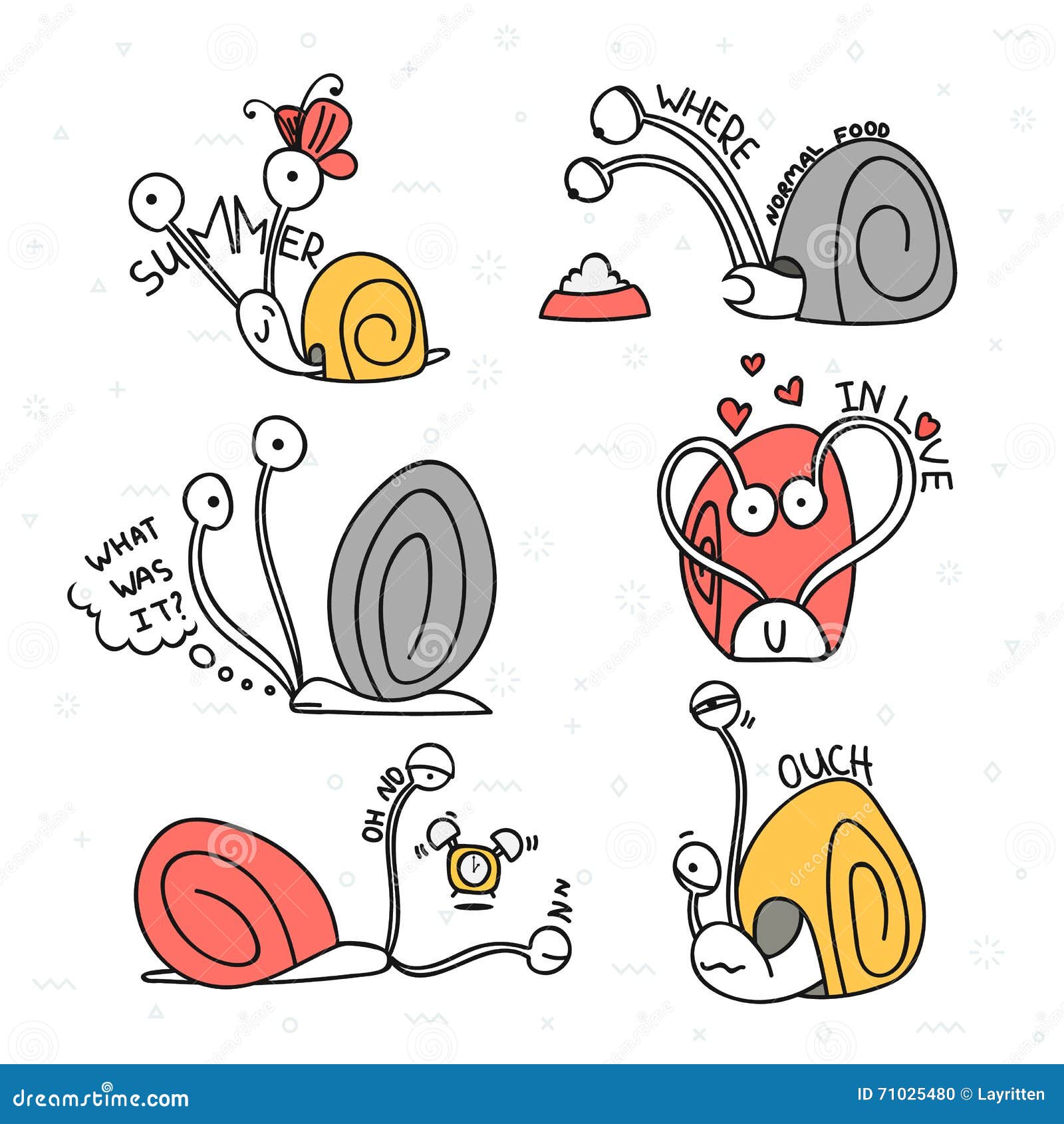 Set of 6 Snails Doodle Handmade. Snail with Emotions Stock Vector ...
