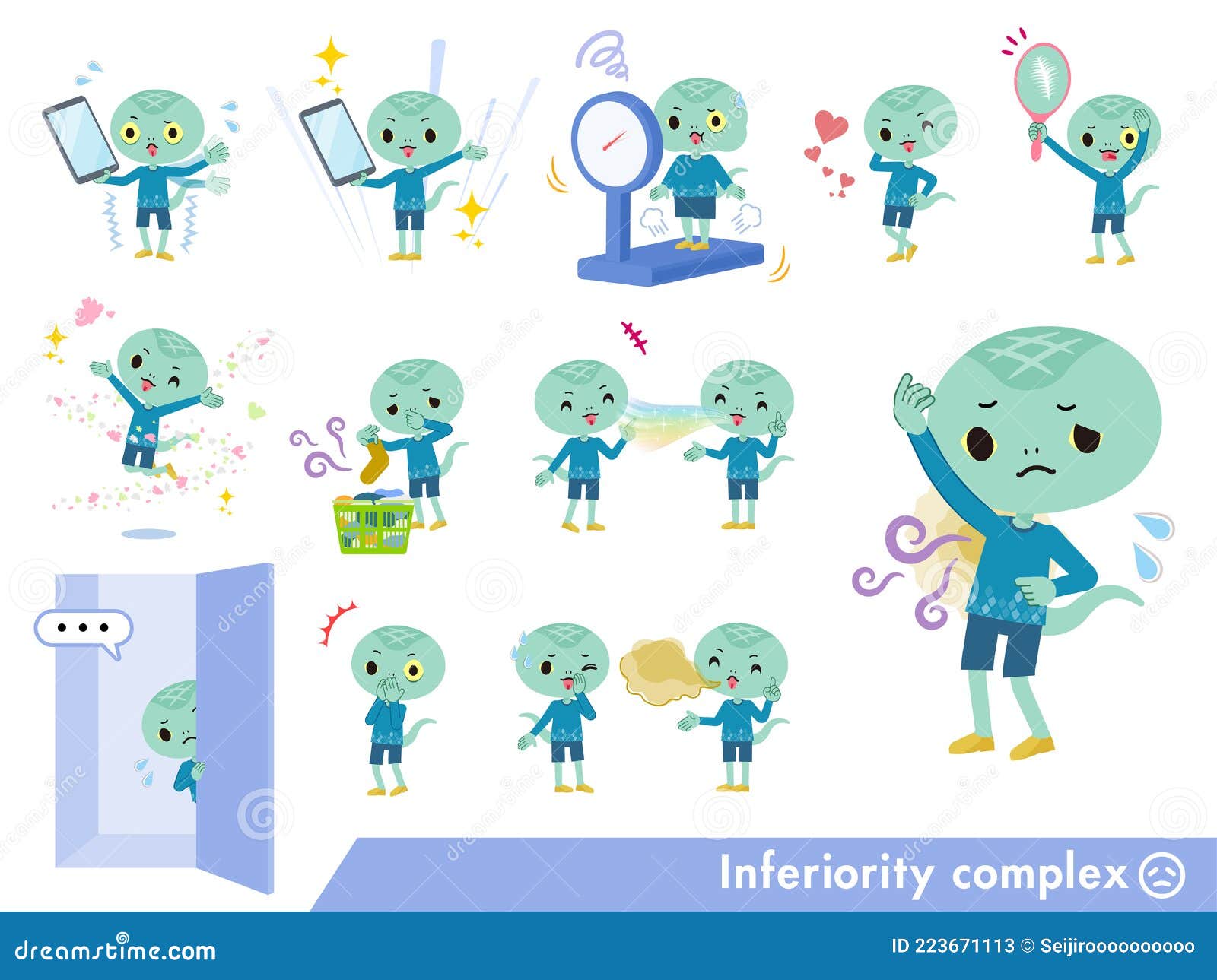 A Set Of Snake Boy On Inferiority Complex Cartoon Vector ...
