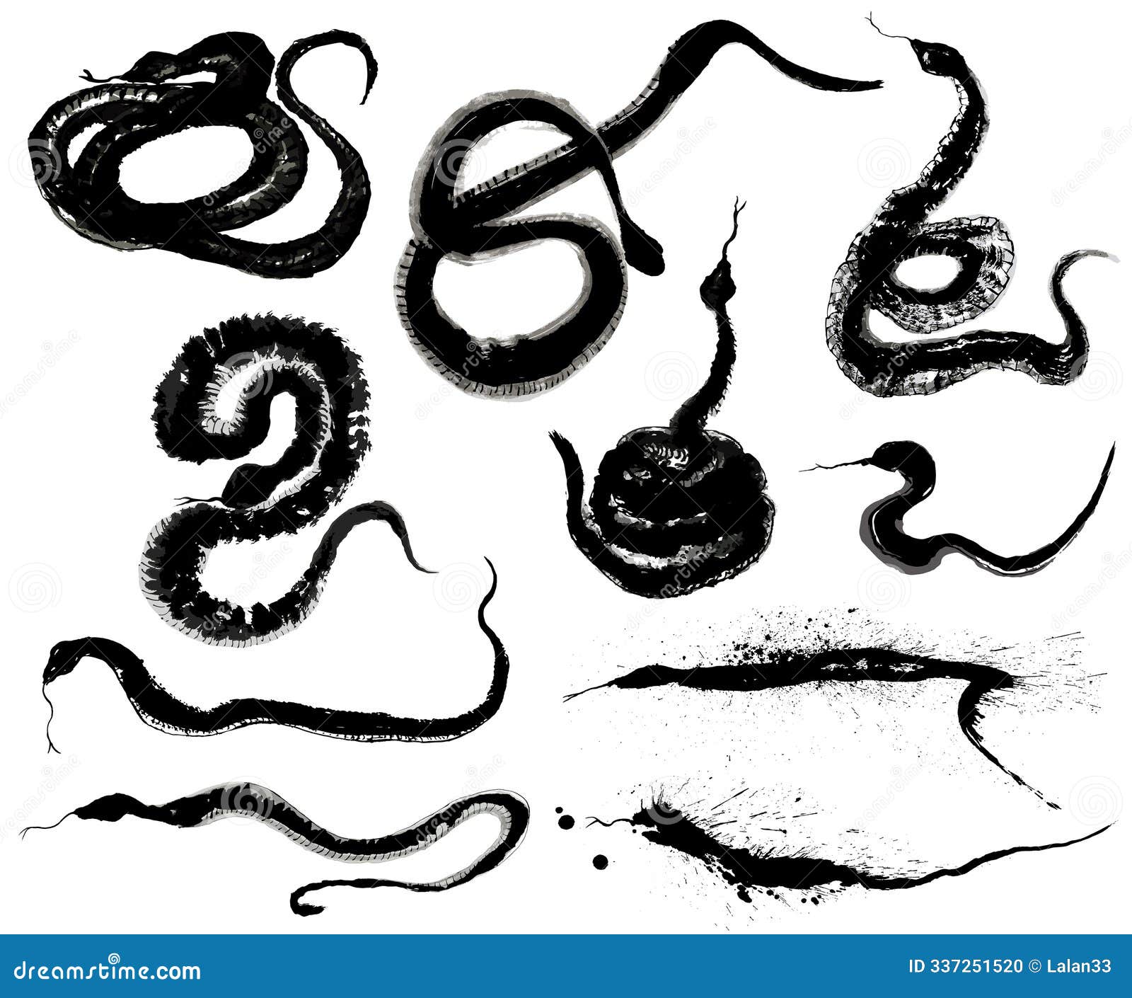 Set of Snake Illustrations. Hand Drawn Illustration. Stock Illustration ...