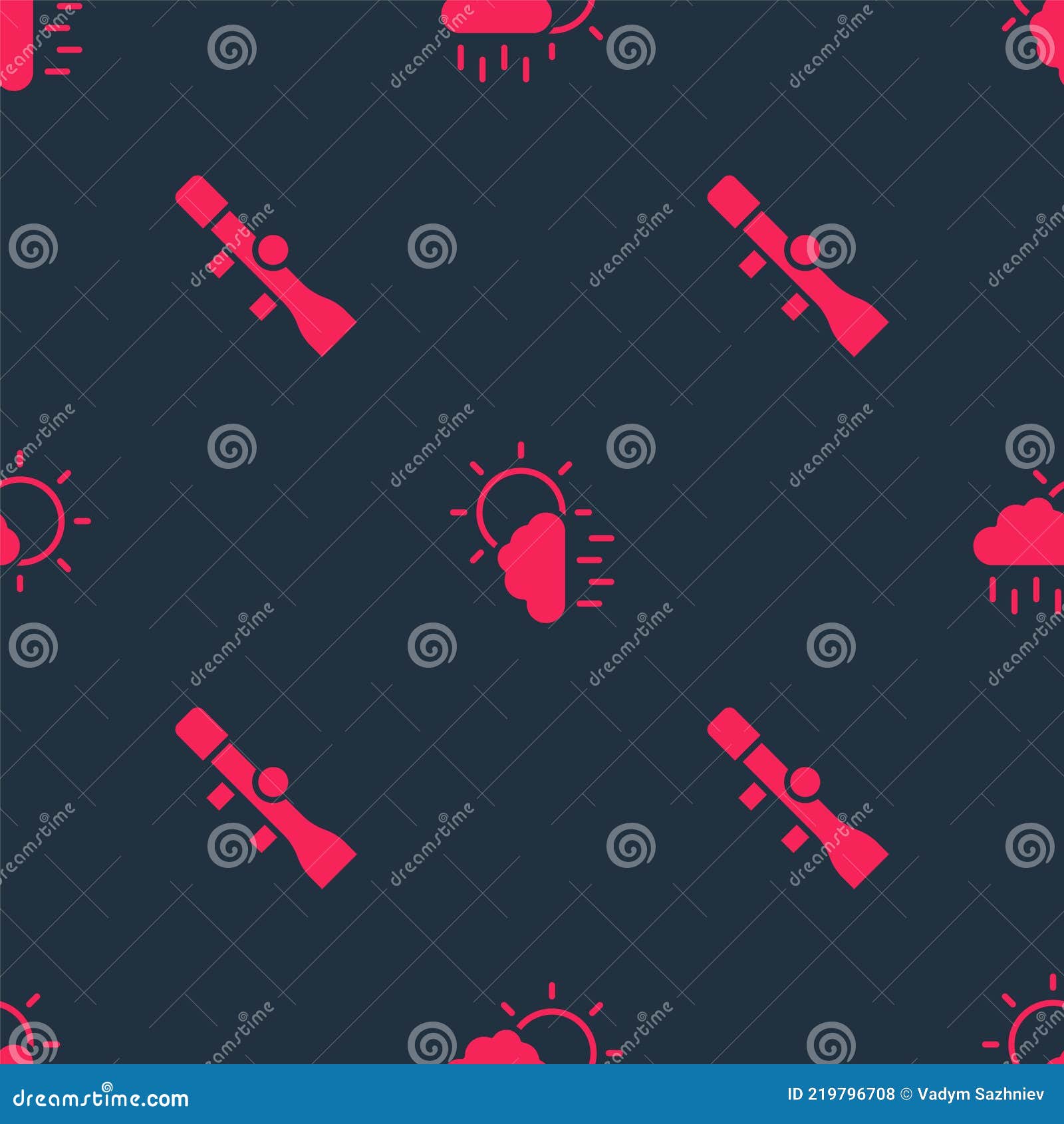 Set Sniper Optical Sight and Cloud with Rain on Seamless Pattern ...