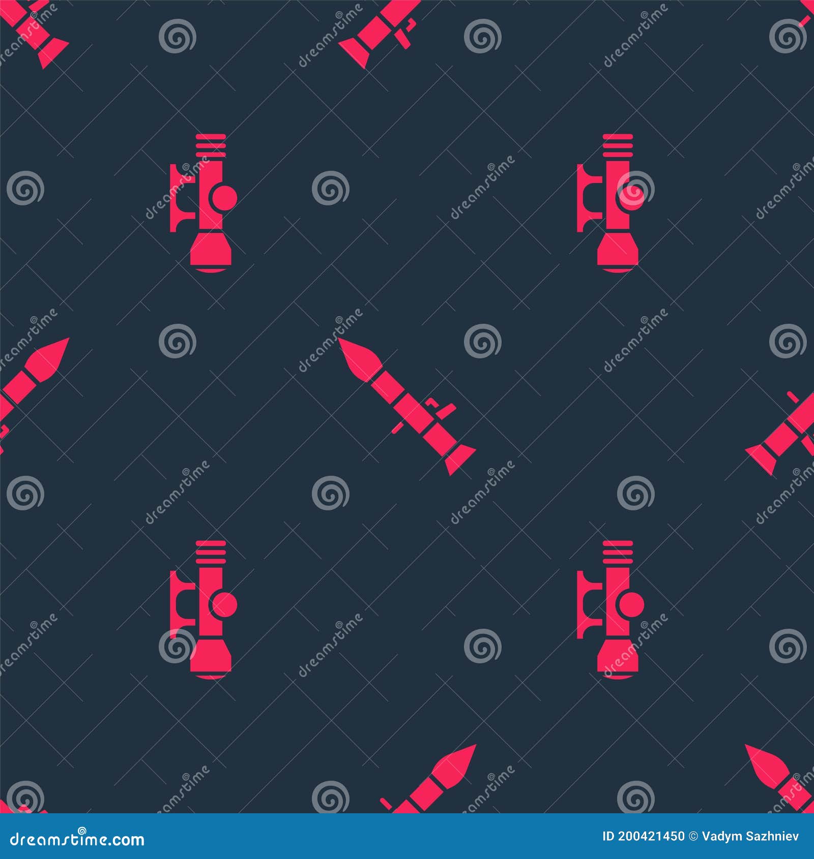 Set Sniper Optical Sight and Rocket Launcher on Seamless Pattern ...