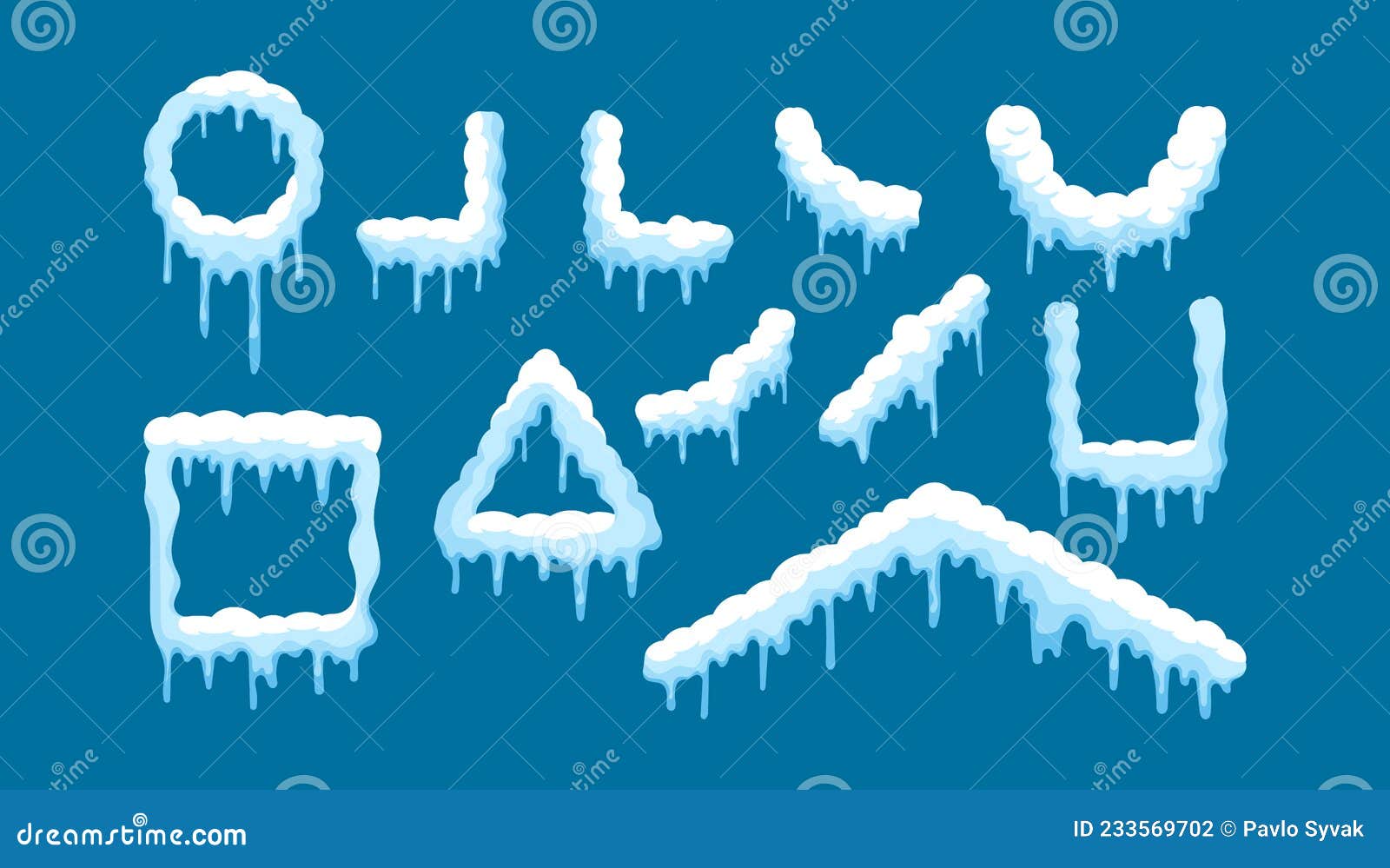 Set Snow Borders with Icicle, Winter Ice Design Elements. White Round ...