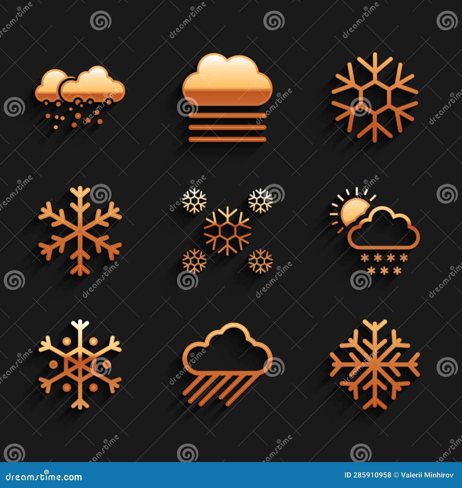 Set Snow, Cloud with Rain, Snowflake, Snow and Sun, and Icon. Vector ...
