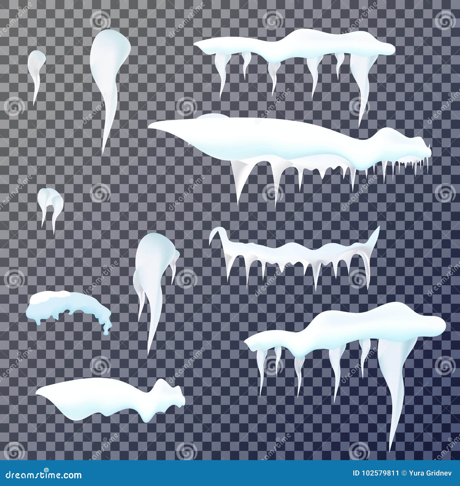 Set Of Snow Icicles Isolated On Transparent Background. Vector ...